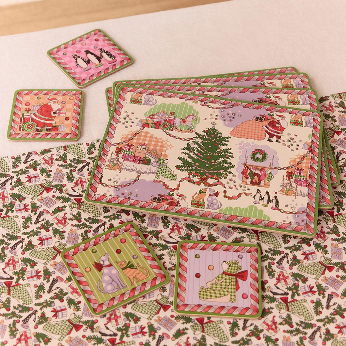 Cath Kidston Set of 4 Christmas Ditsy Placemat & Coaster Set - BrandAlley