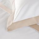 800TC Wide Border Large Square Pillowcase, White/Flax - BrandAlley