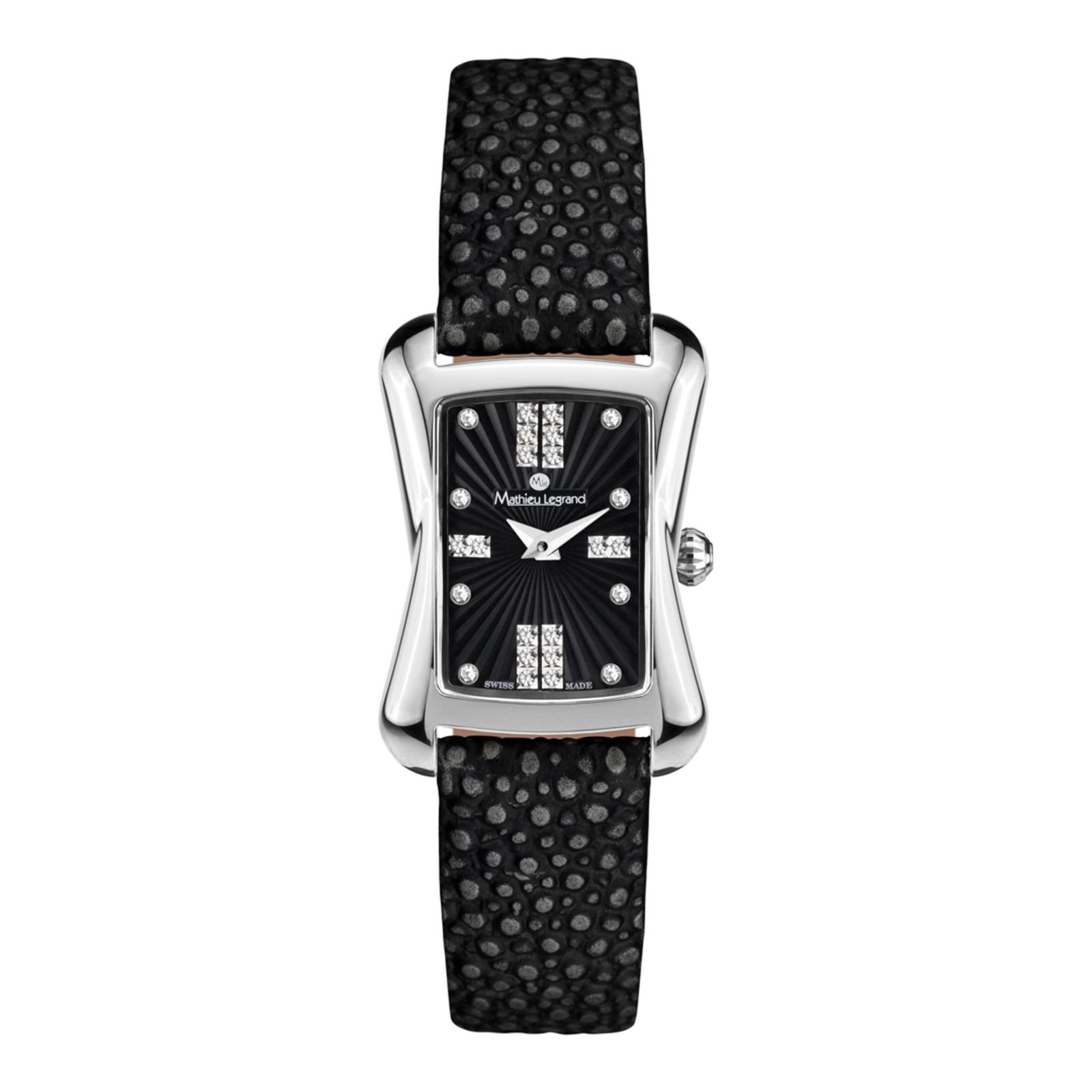 Women's Black/Silver Leather Papillon Watch - BrandAlley