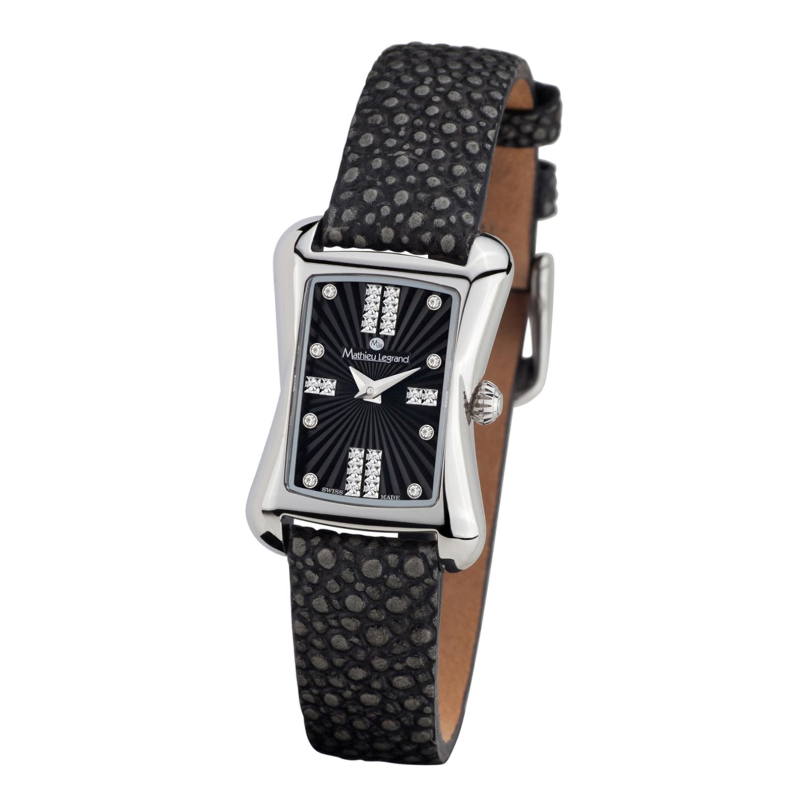 Women's Black/Silver Leather Papillon Watch - BrandAlley