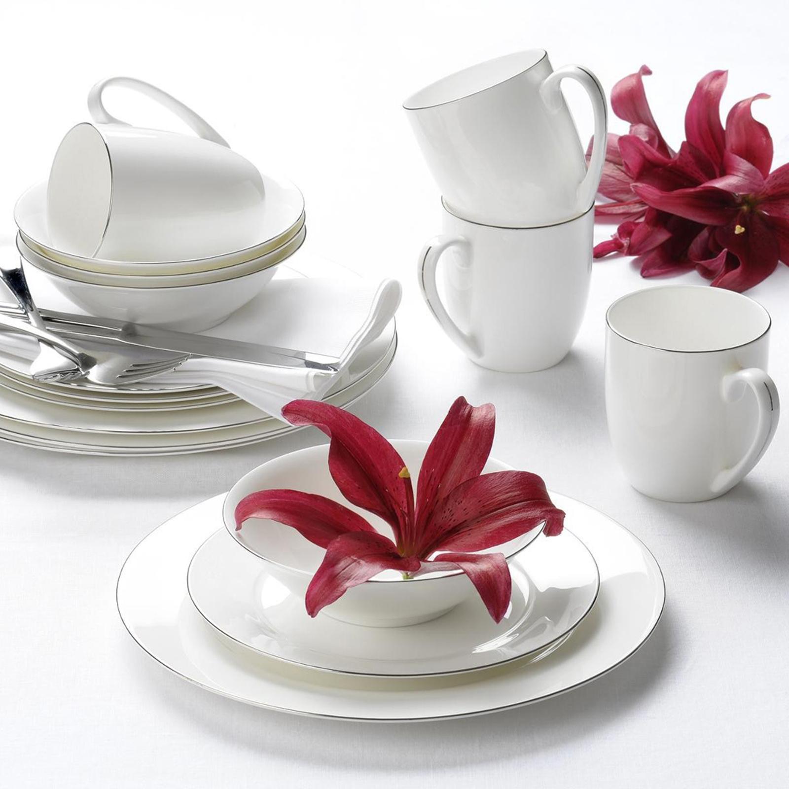 16 Piece White Platinum Serendipity Fine Bone China Dinnerware Set ...