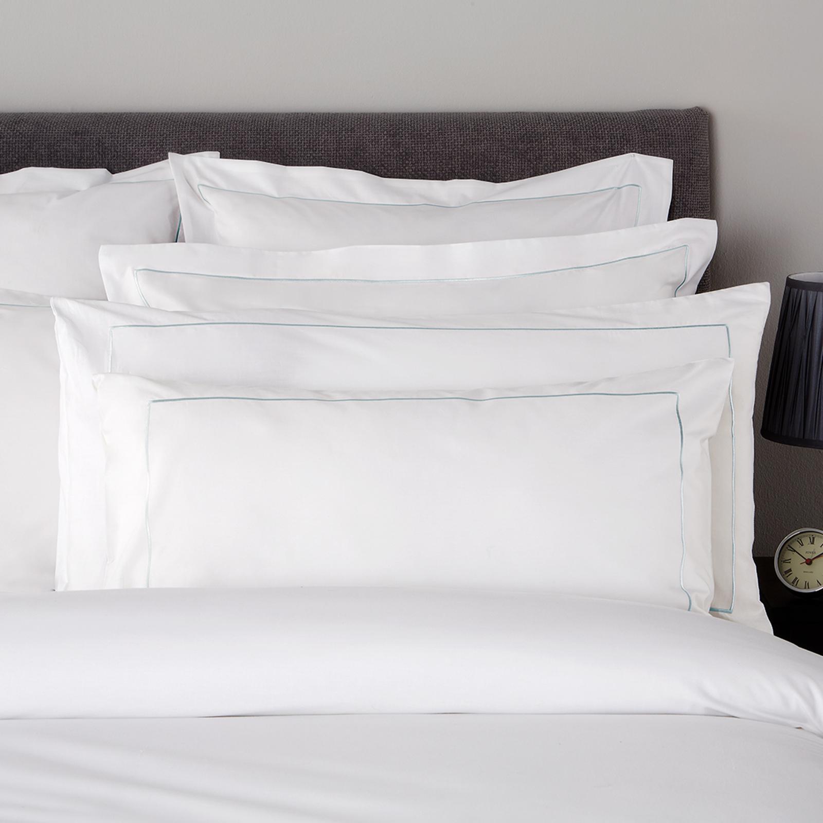 800TC Single Row Cord Pair of Oxford Pillowcases, White/Duck Egg ...