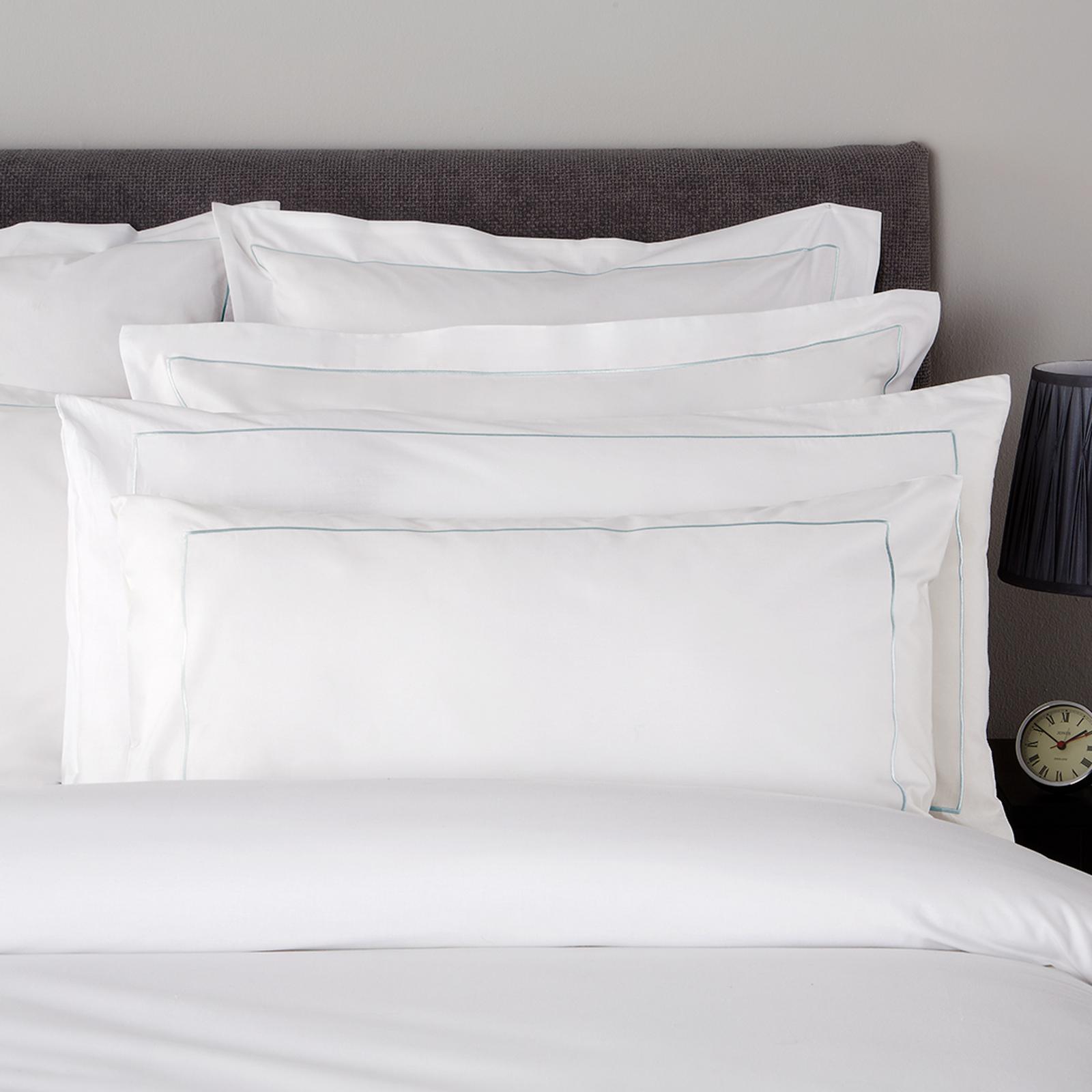 800TC Single Row Cord Large Square Pillowcase, White/Duck Egg - BrandAlley