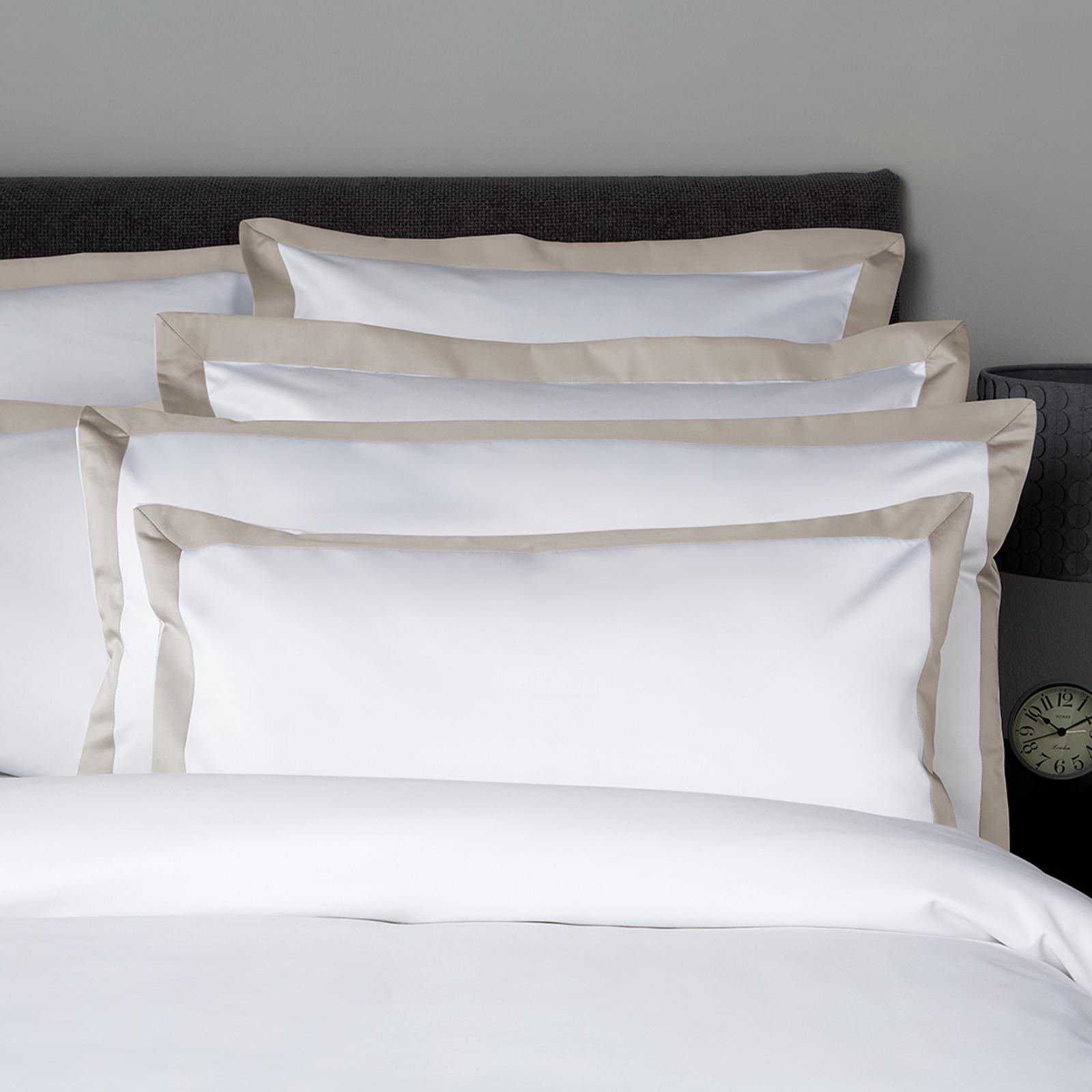 800TC Wide Border Large Square Pillowcase, White/Flax - BrandAlley