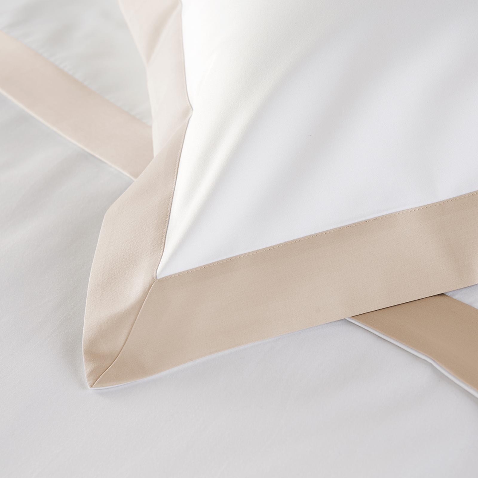 800TC Wide Border Large Square Pillowcase, White/Flax - BrandAlley