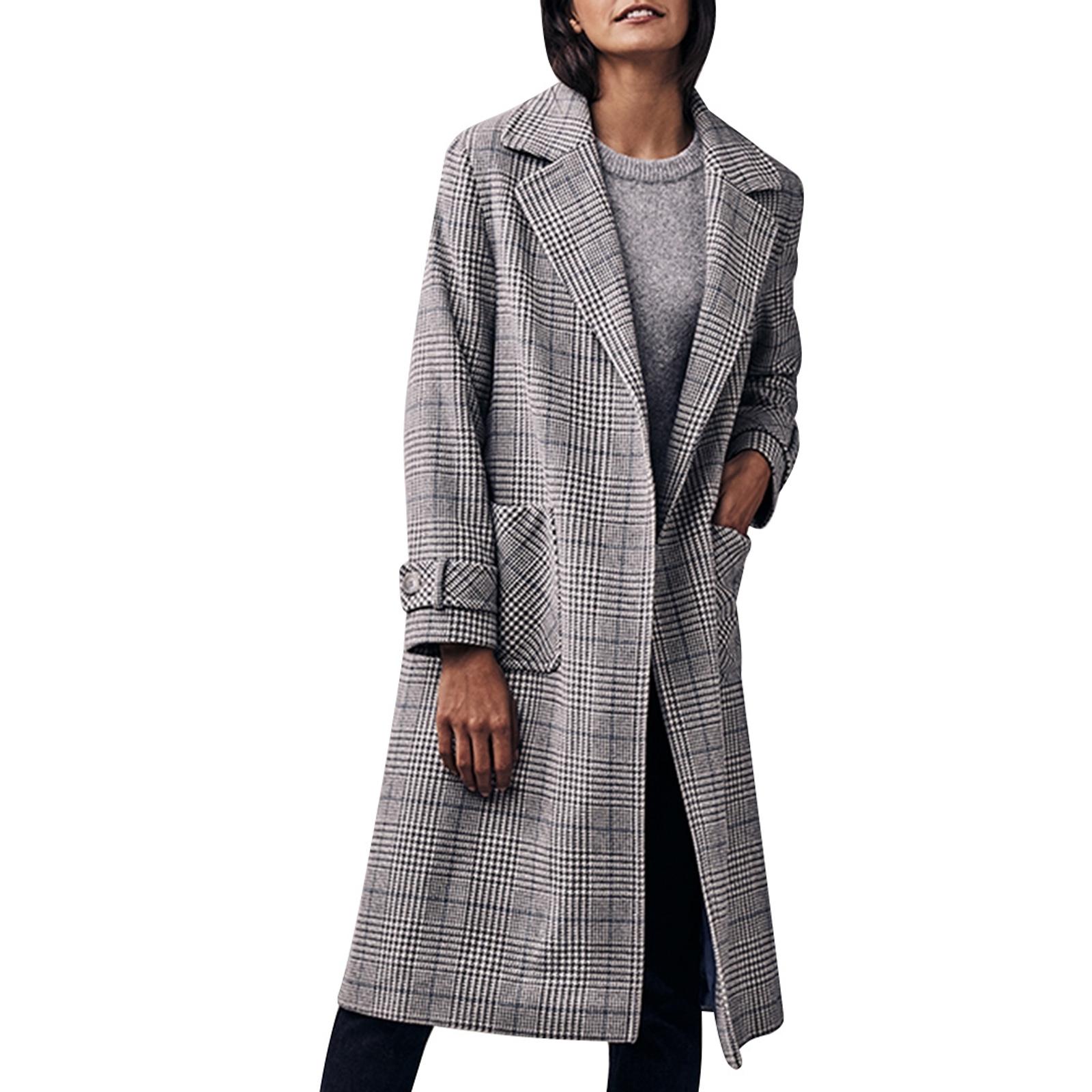 Grey Check Wool Blend Coat - BrandAlley