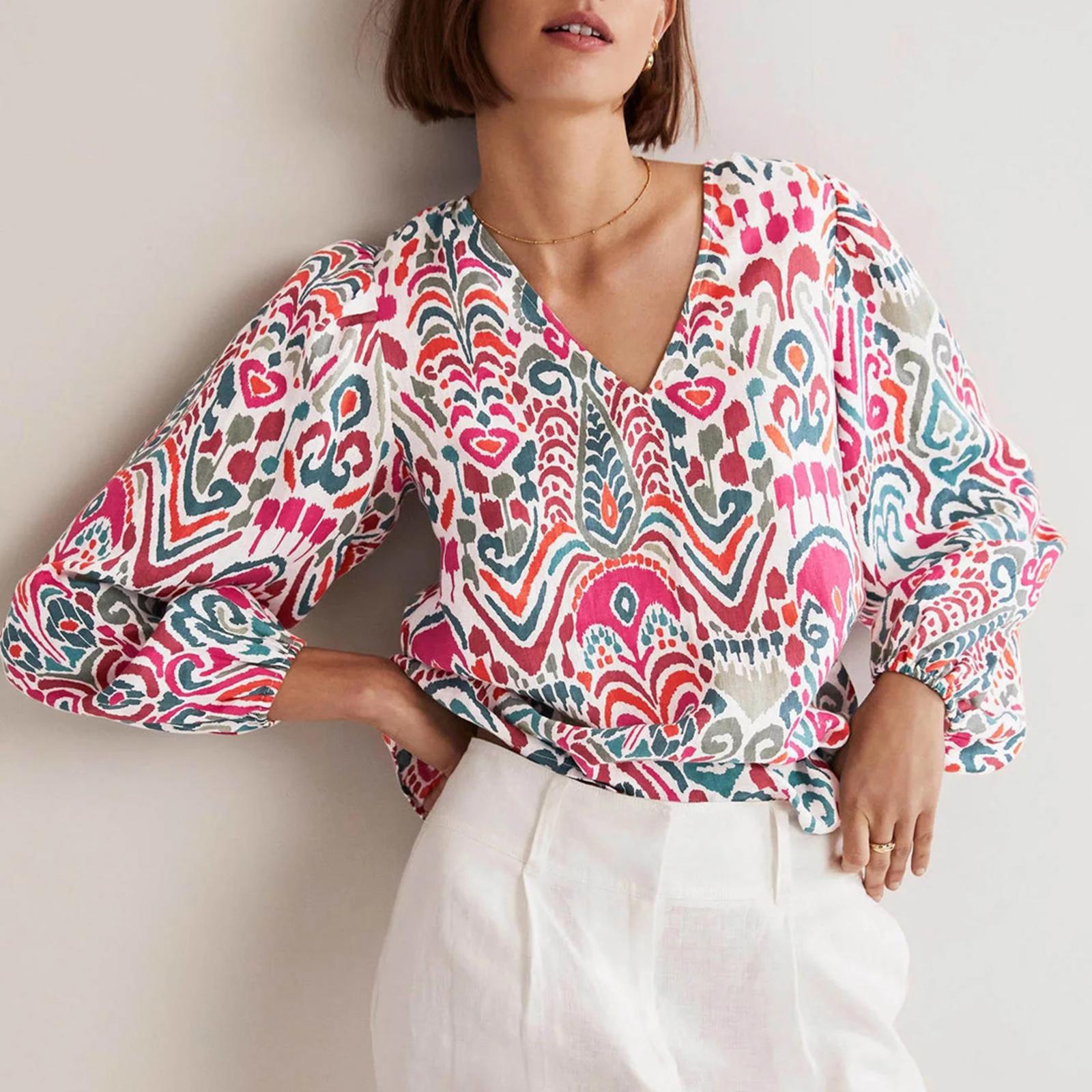 Pink Printed V-neck Top - BrandAlley