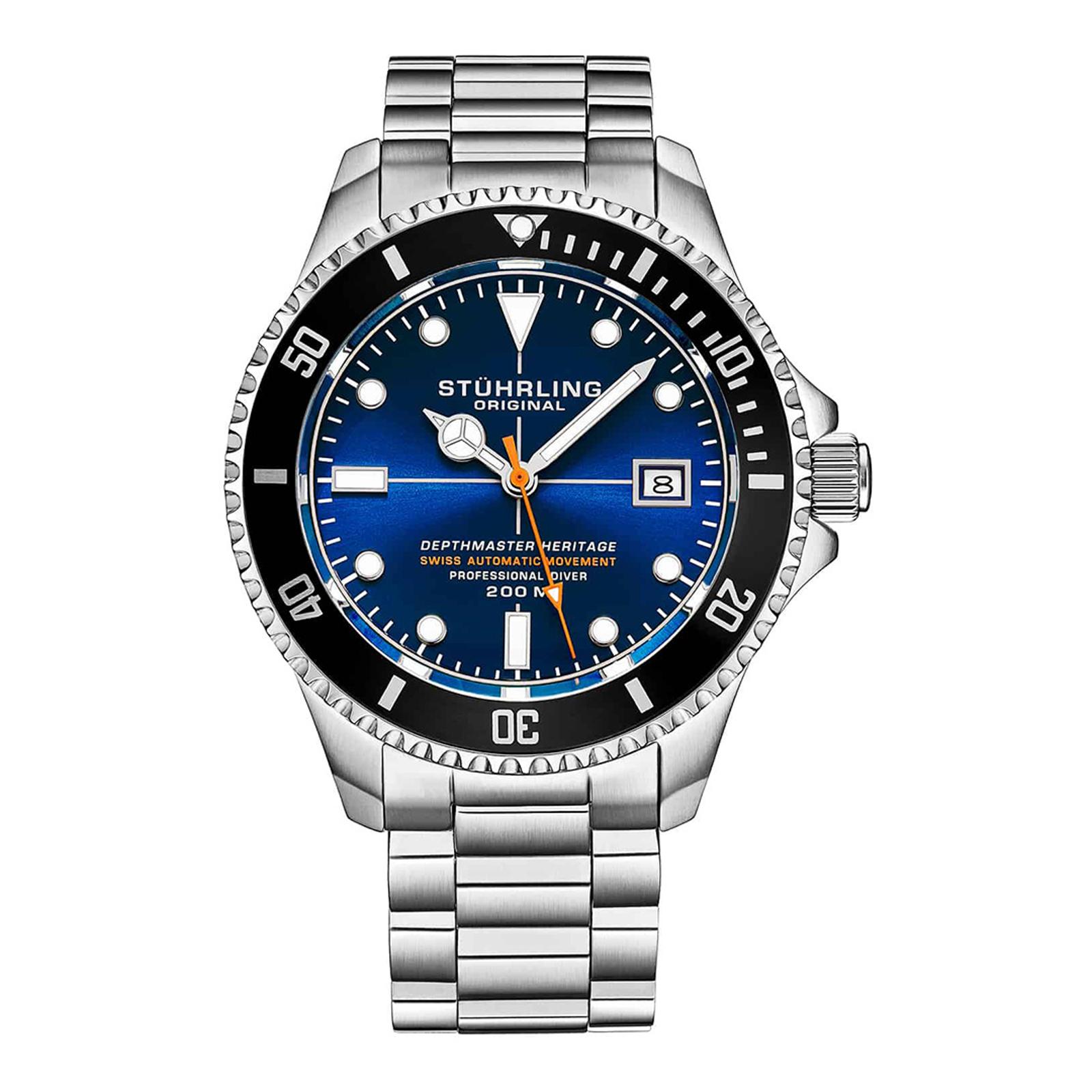 Men's Silver/Blue Stuhrling Original Depthmaster Heritage Watch 42mm ...