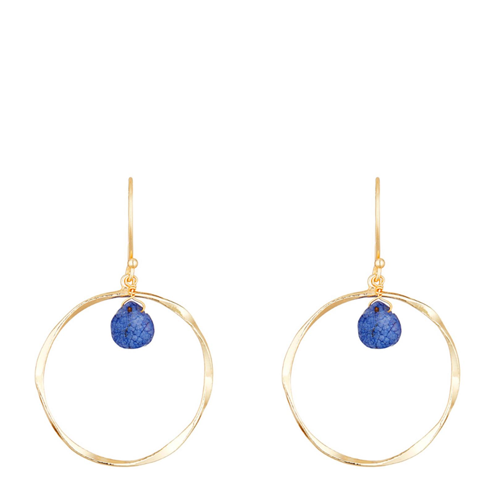 Gold/Blue Round Earrings - BrandAlley