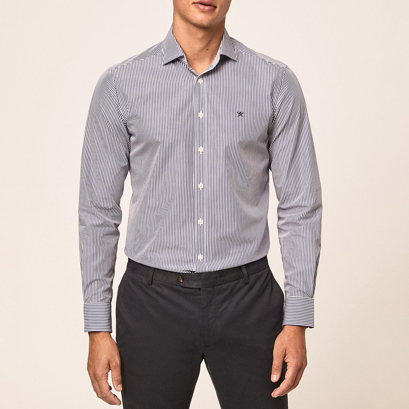 Dark Blue Striped Cotton Shirt - BrandAlley