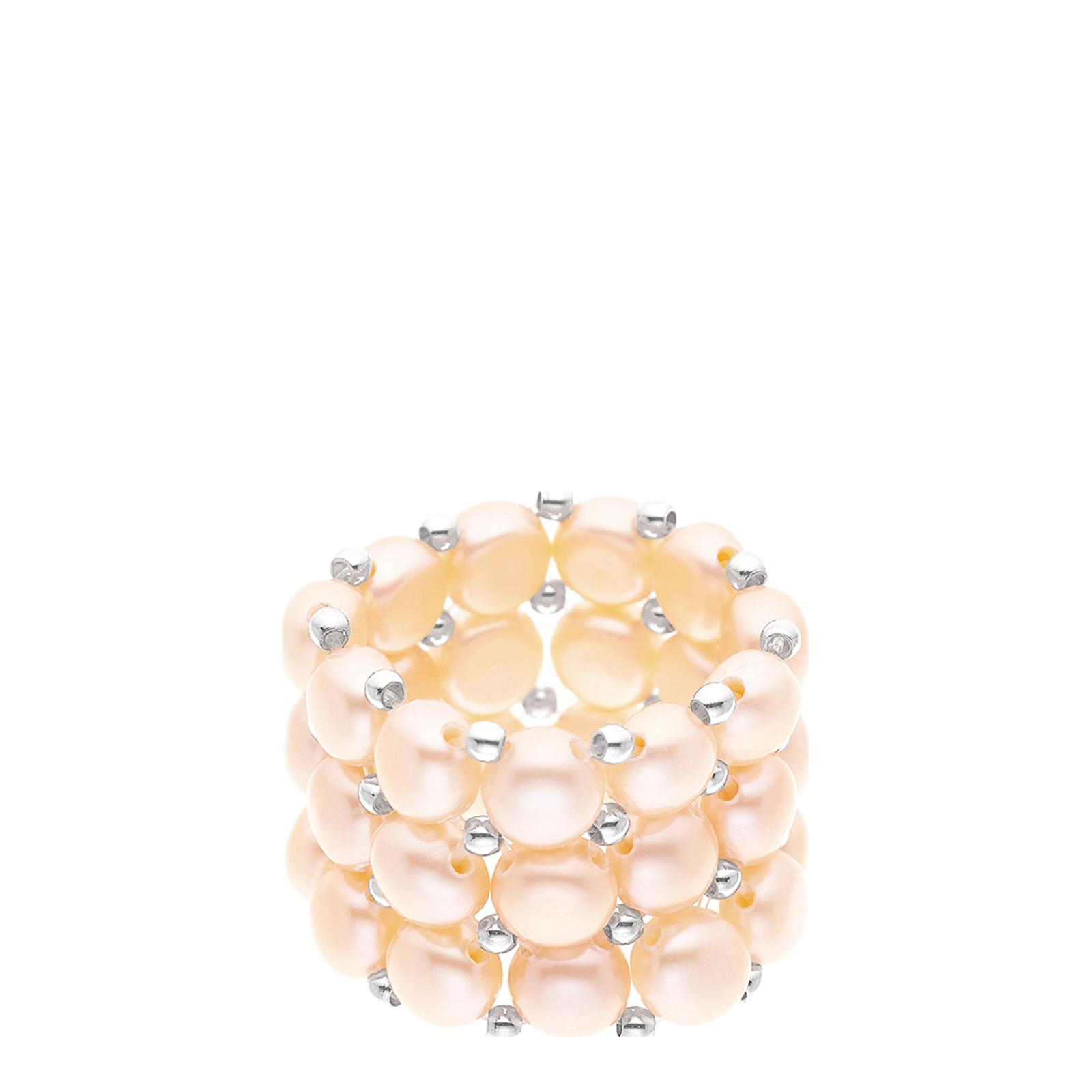 Pink Handmade 3 Row Real Freshwater Pearl Ring - BrandAlley