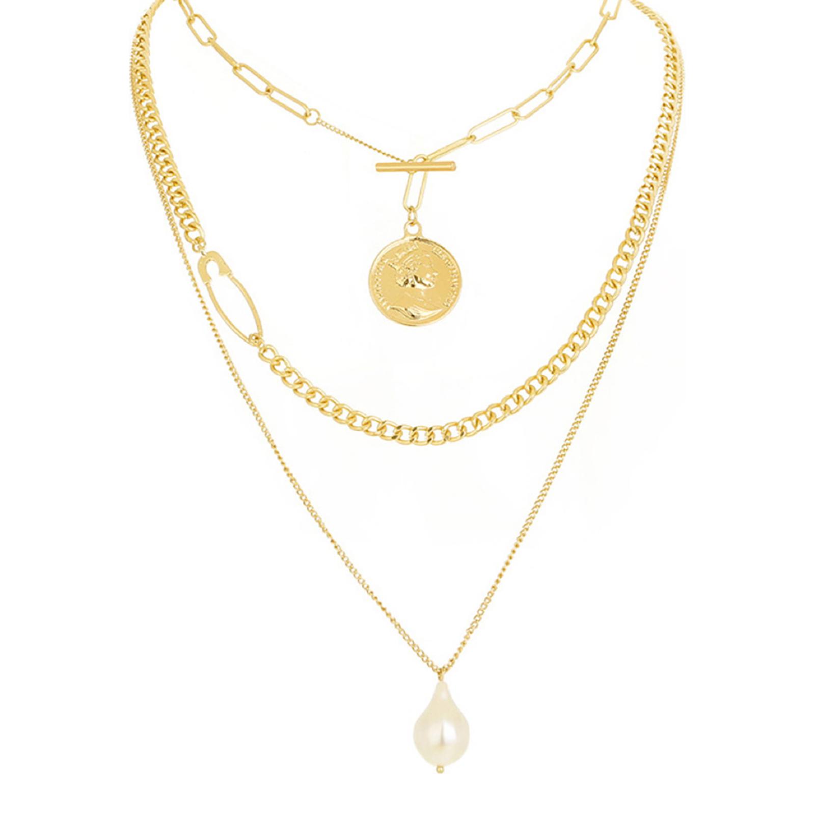 18K Gold Multi Layer Pearl Drop Necklace - BrandAlley