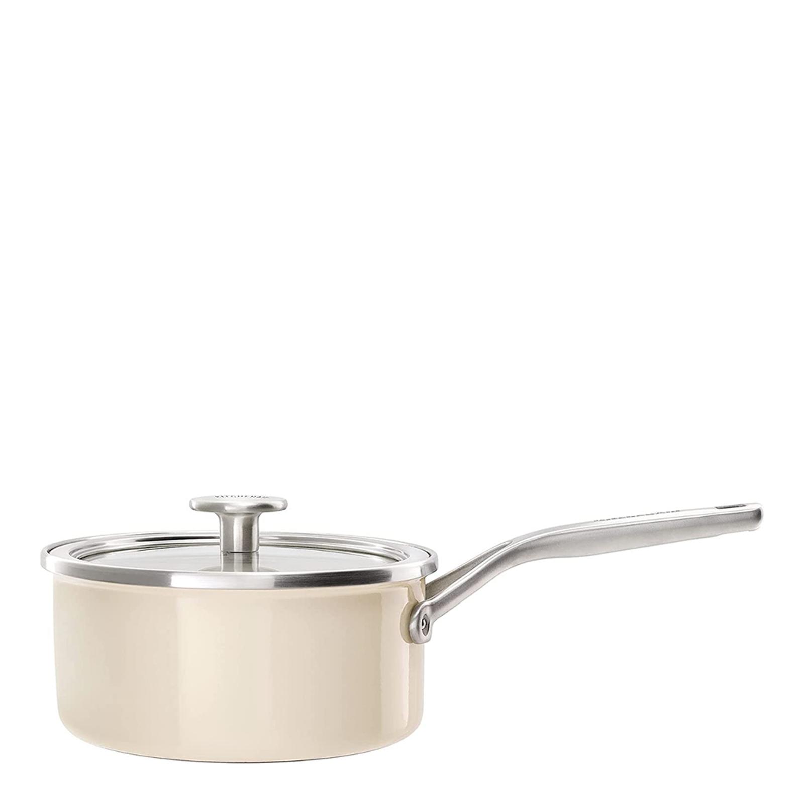 Almond Cream Enamel SaucePan, 18cm/2L - BrandAlley