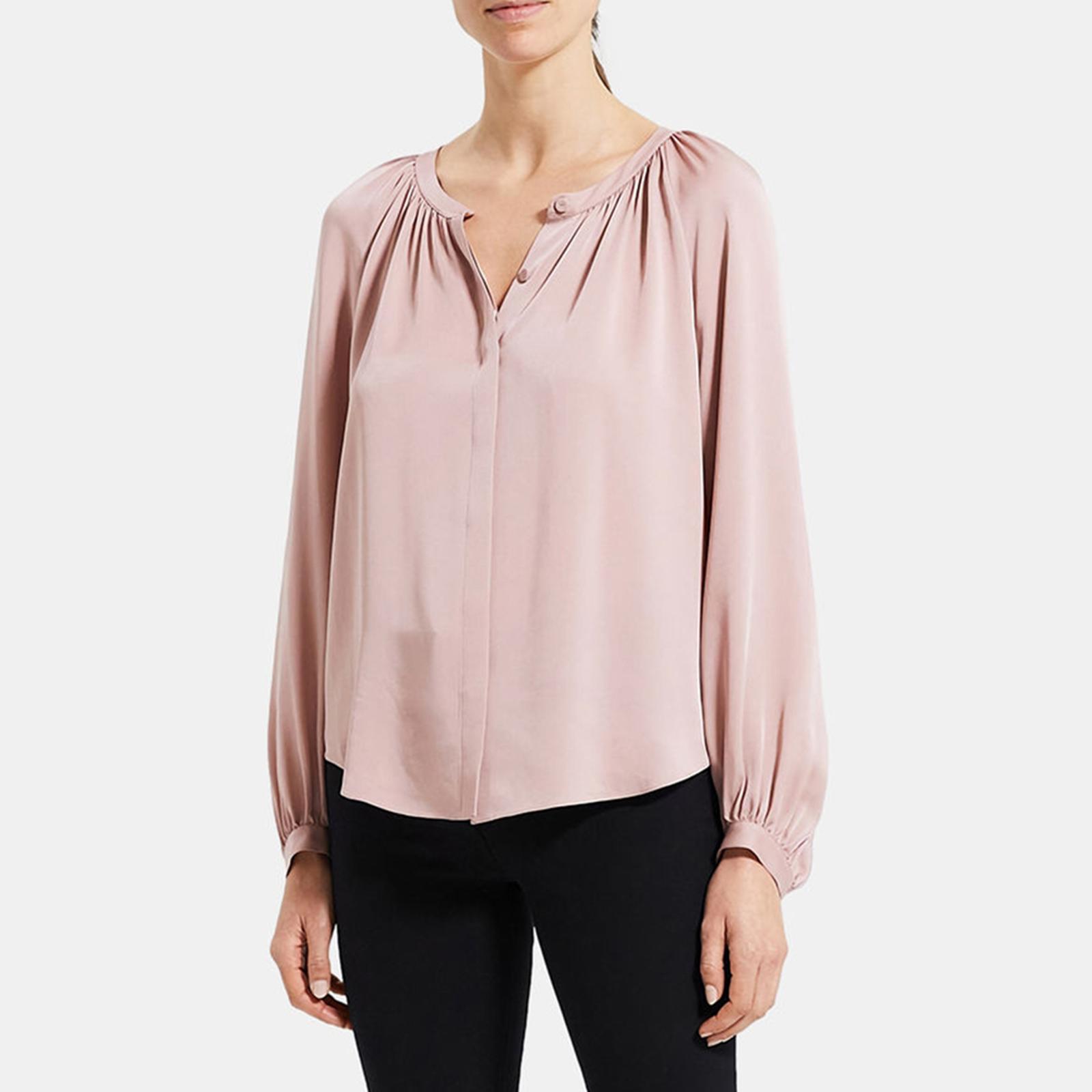 Blush Ruched Front Silk Blouse - BrandAlley