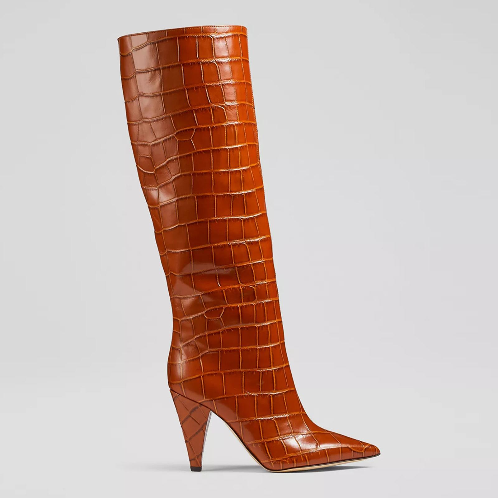 Ginger Allegra Croc Effect Leather Cone Heel Knee High Boots - BrandAlley