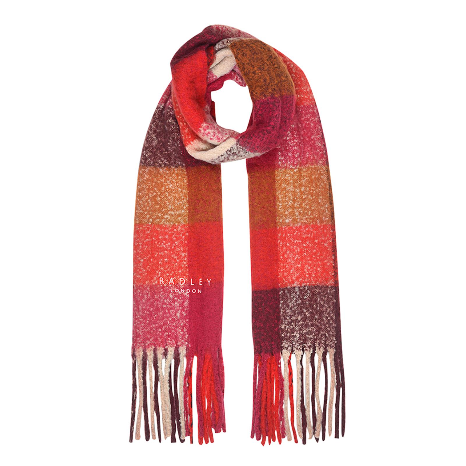 Bright Red Fluffy Check Scarf - BrandAlley