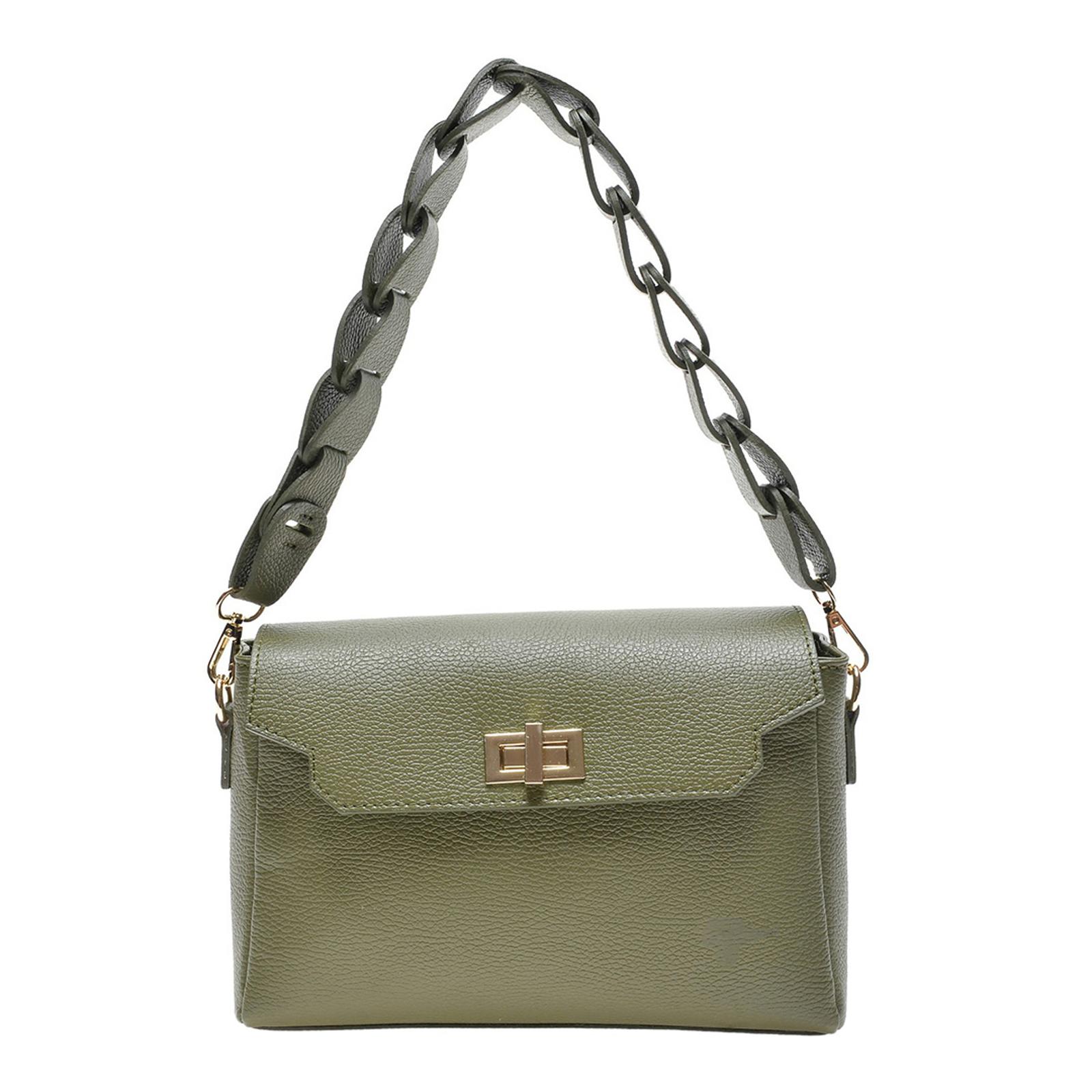 Green Leather Gold Clasp Closure Handbag - BrandAlley