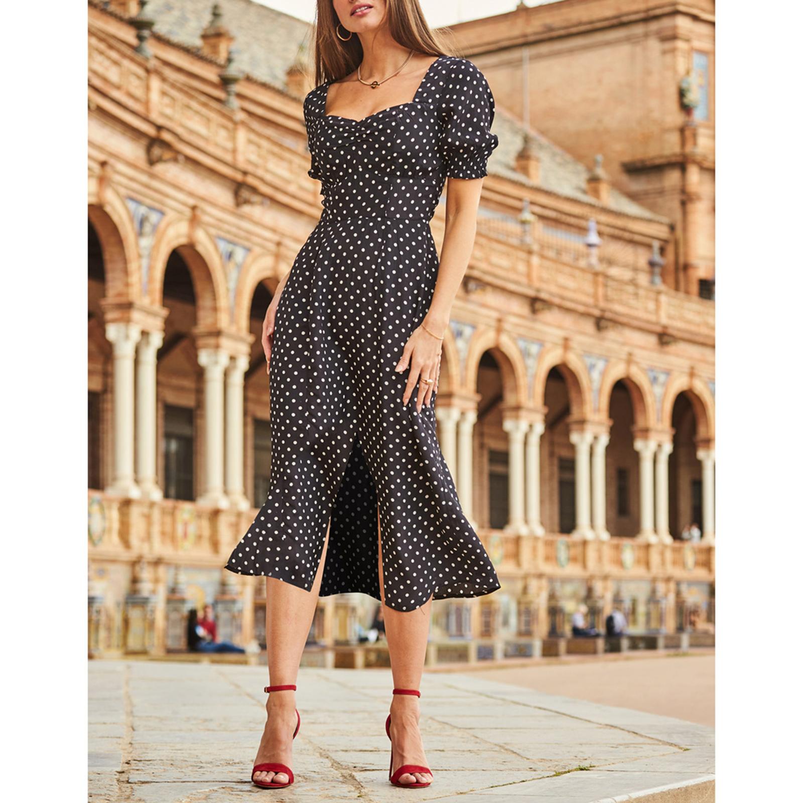 Black & White Spot Print Midi Dress - BrandAlley