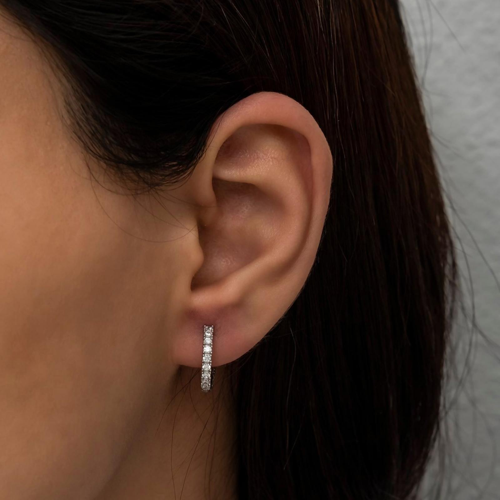 Silver Diamond Small Hoop Earrings - BrandAlley