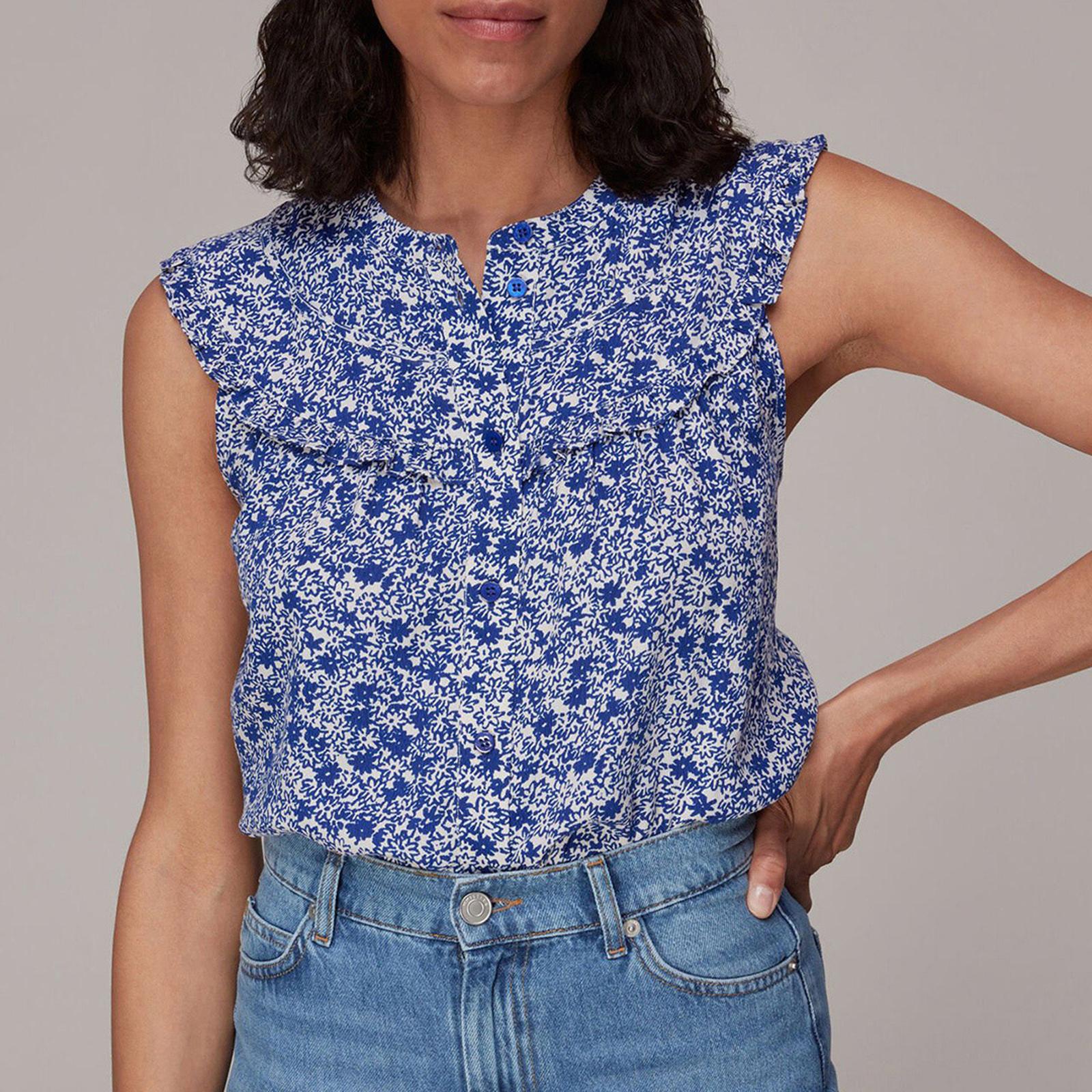 Blue Floral Print Sleeveless Blouse - BrandAlley