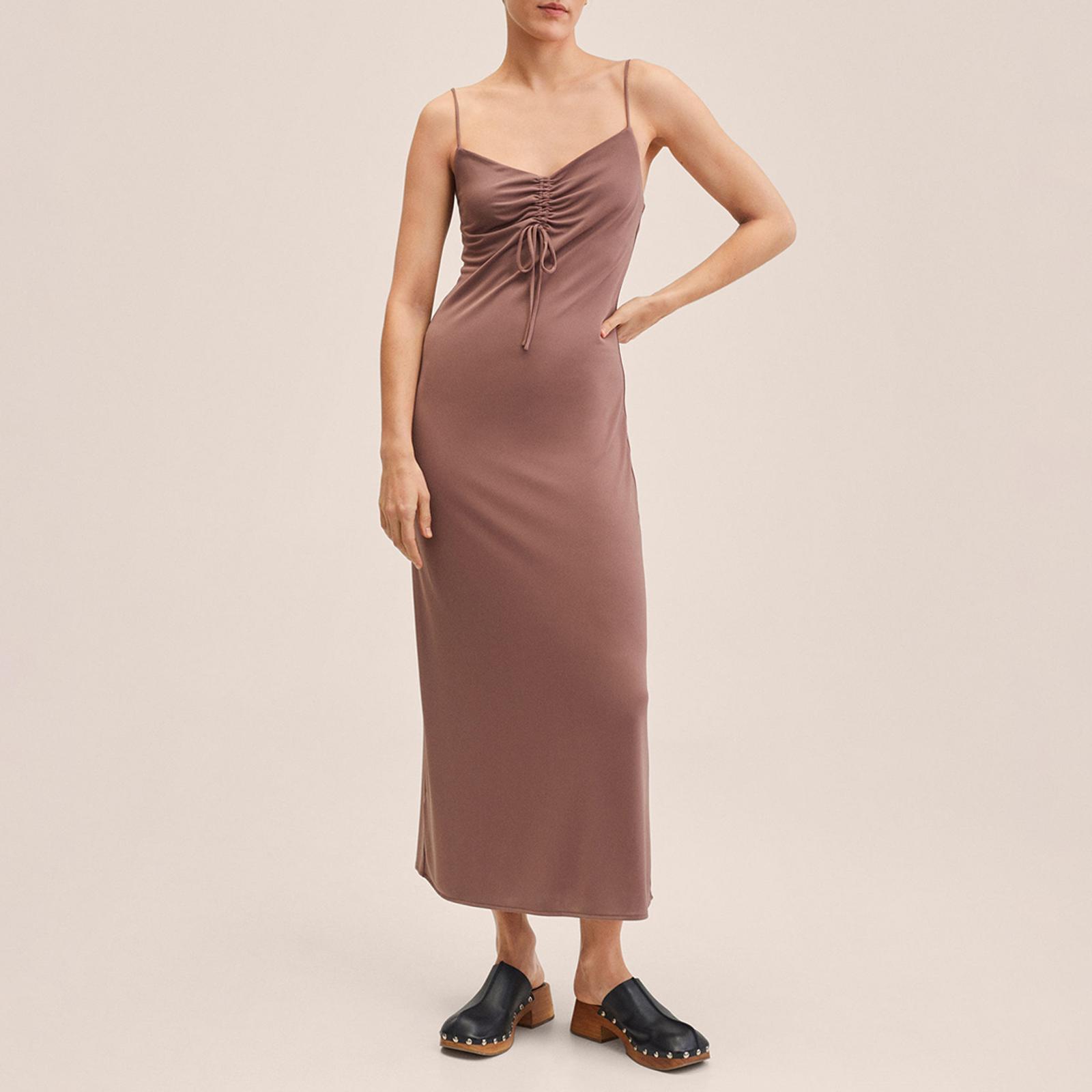 Grey Gathered Neckline Dress - BrandAlley