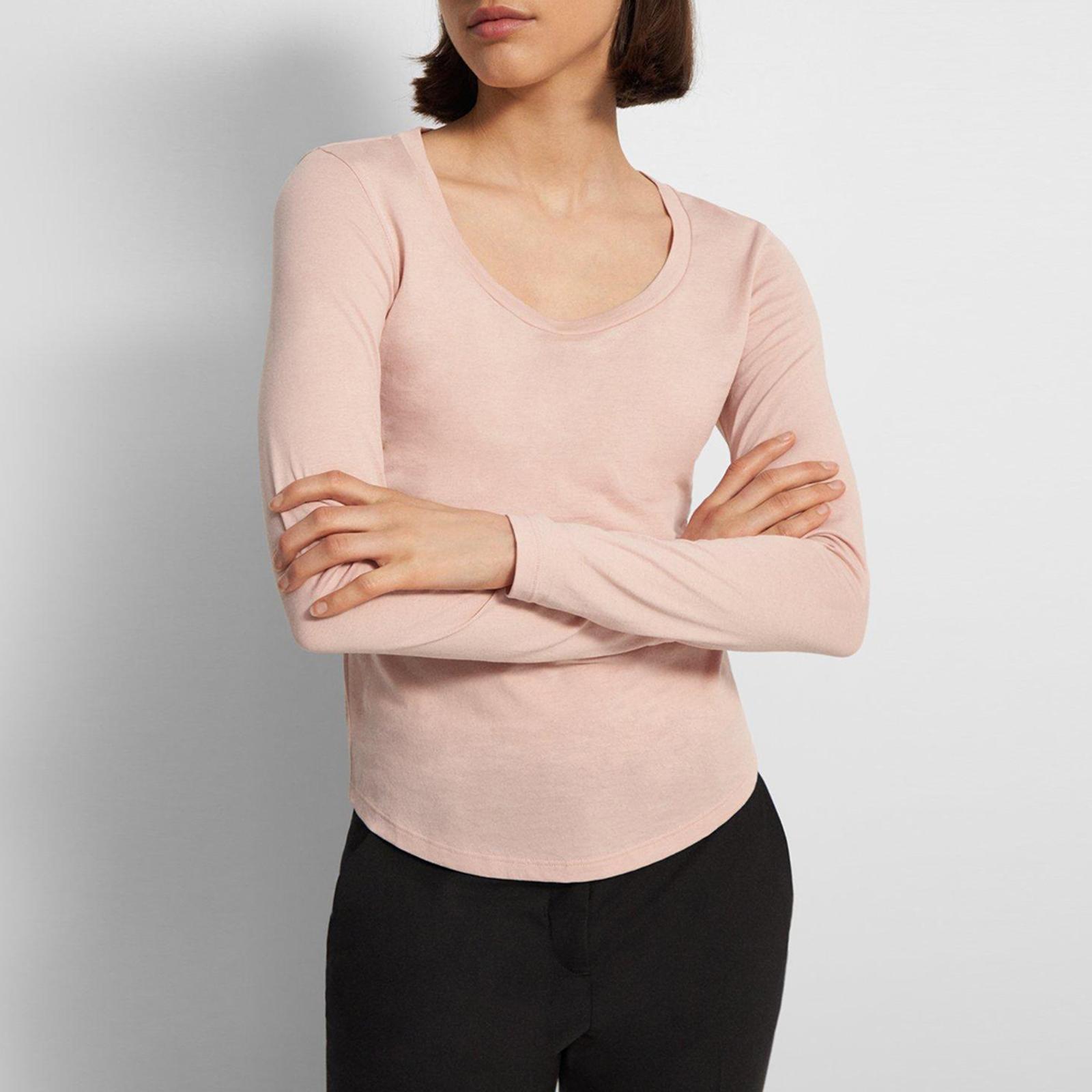 Pale Pink Fitted Scoop Neck Top - BrandAlley