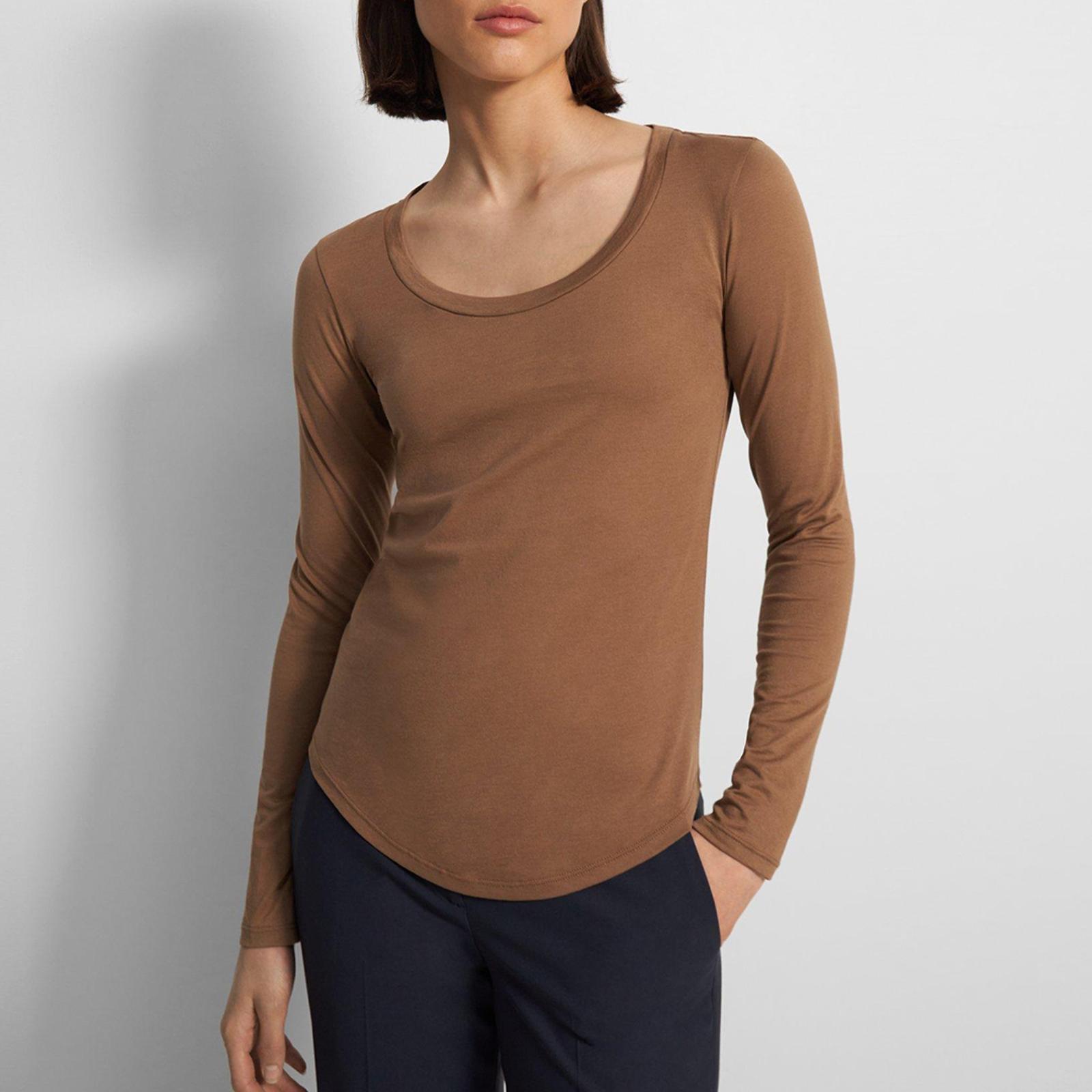 Camel Fitted Scoop Neck Top - BrandAlley