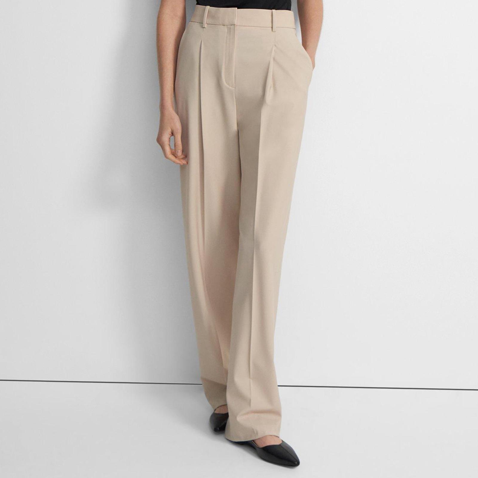 Cream Wide Leg Pleated Cashmere Blend Trousers - BrandAlley