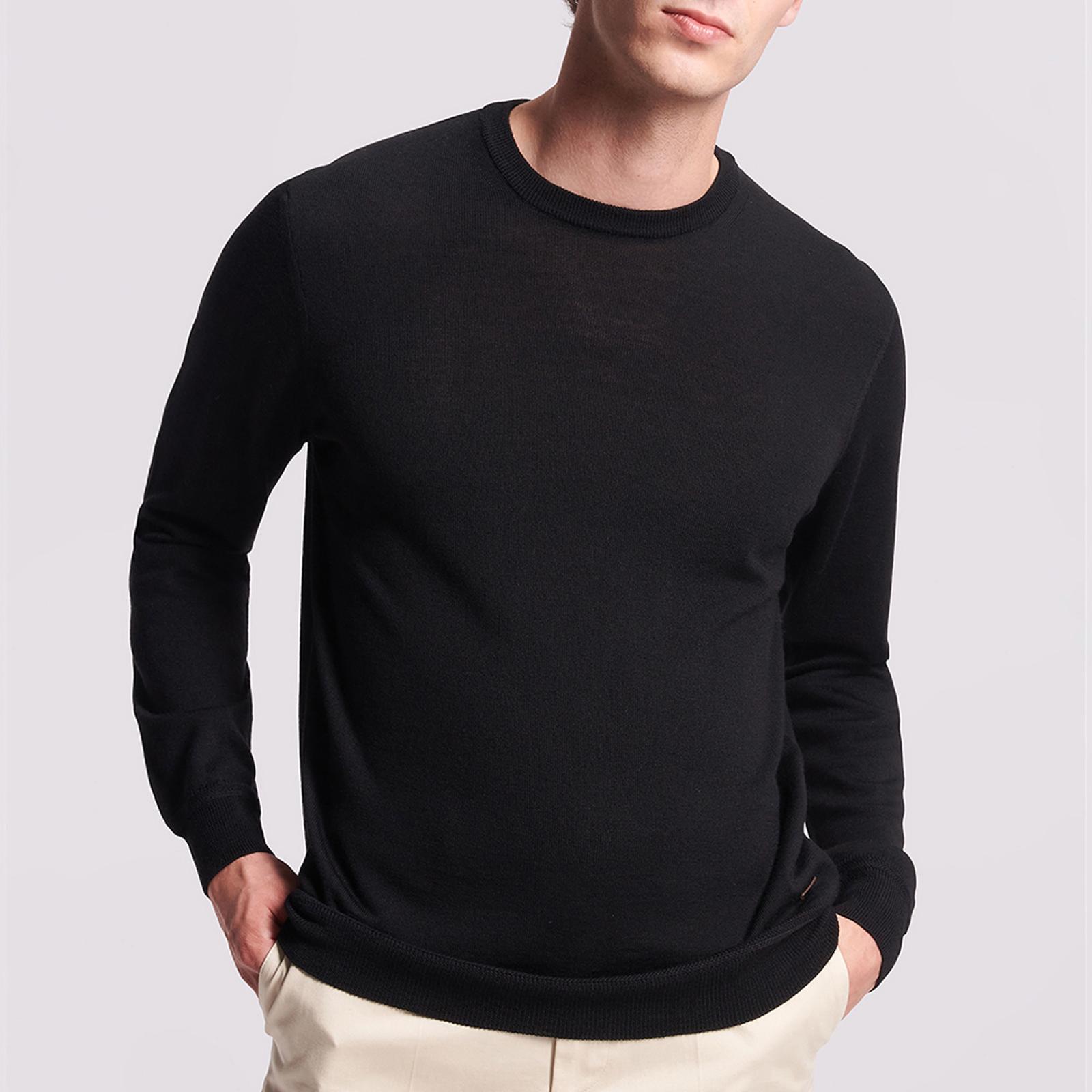 Black Crew Neck Merino Wool Jumper - BrandAlley