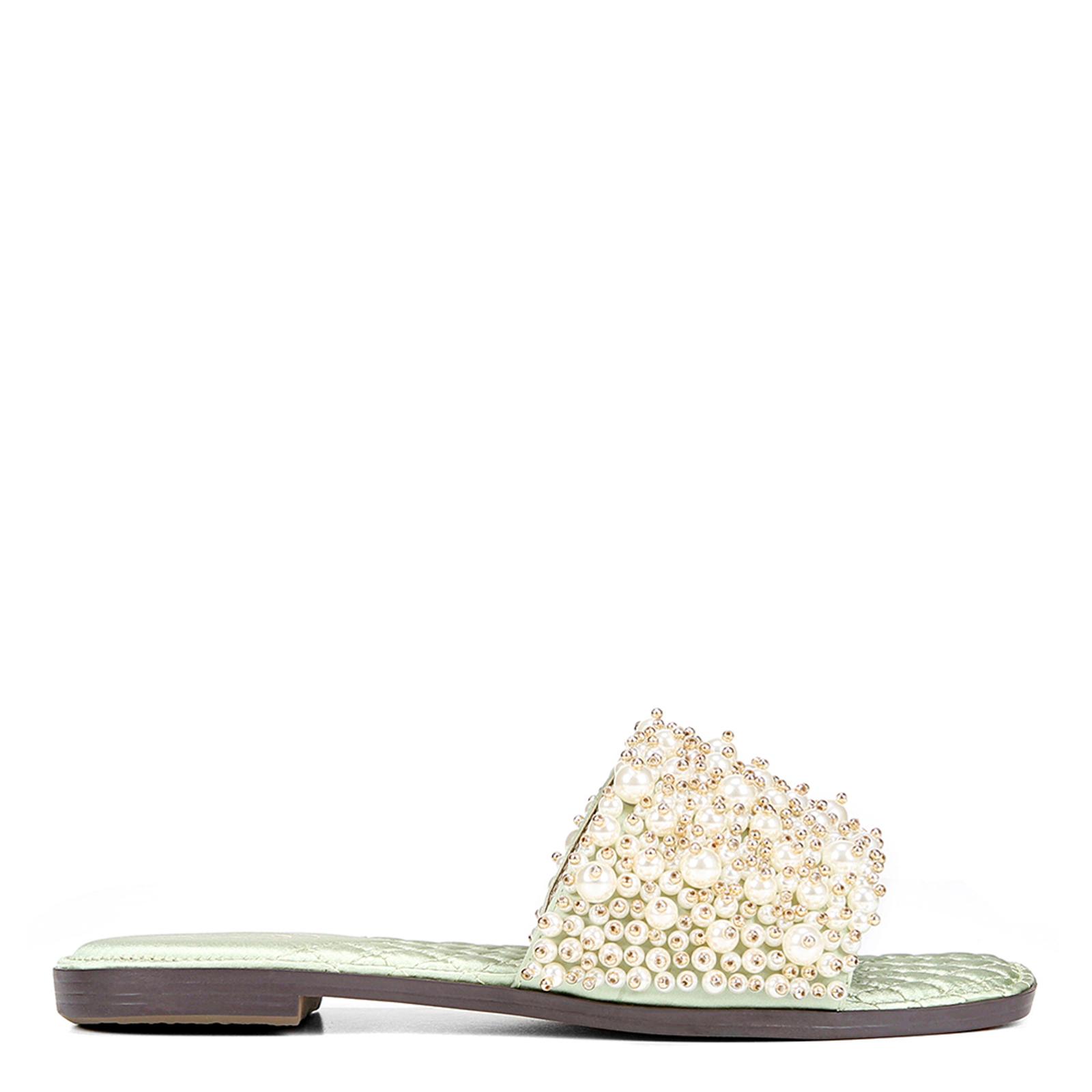 Green Elijah Embellished Flat Sandals - BrandAlley