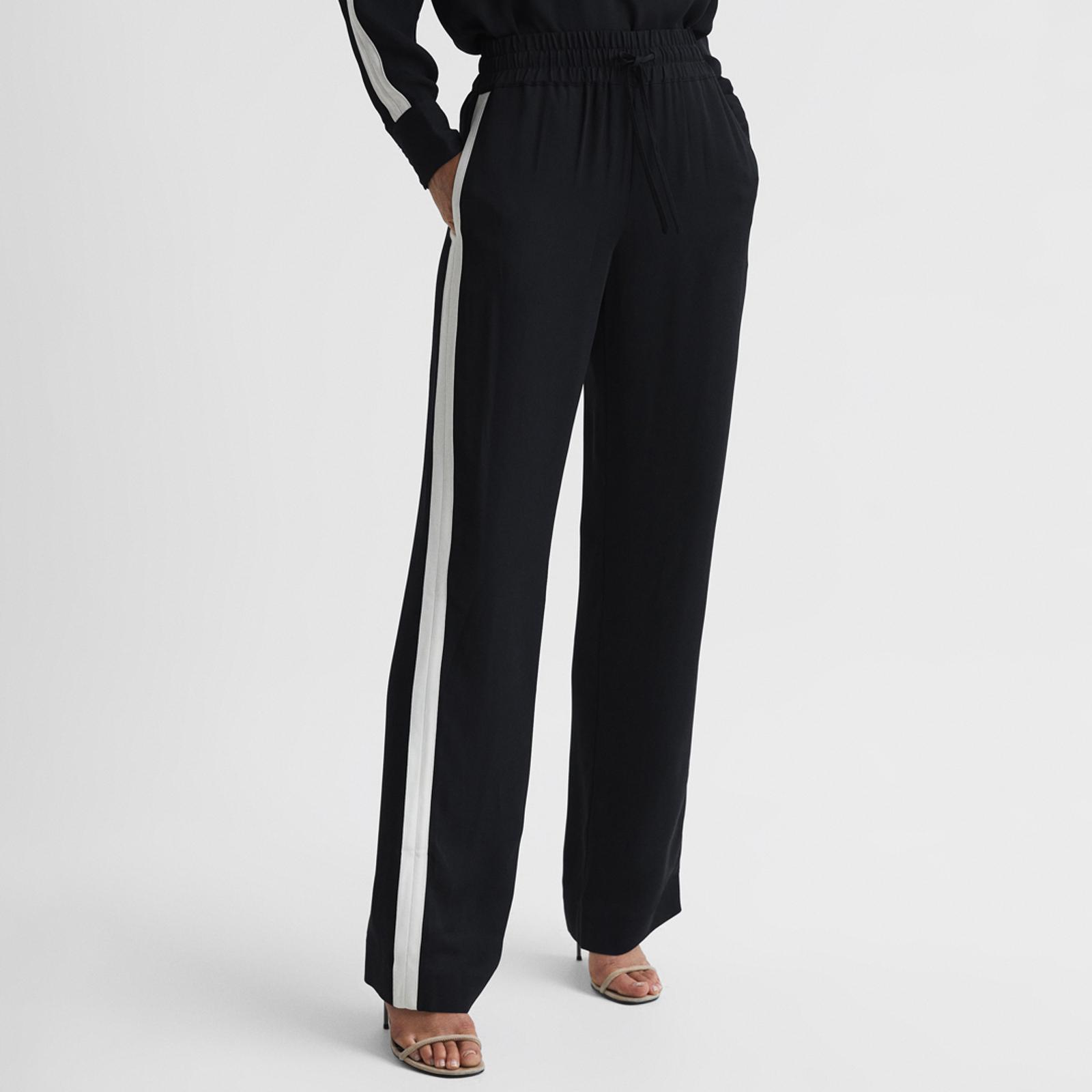 Navy Aria Side Stripe Wide Leg Trousers - BrandAlley