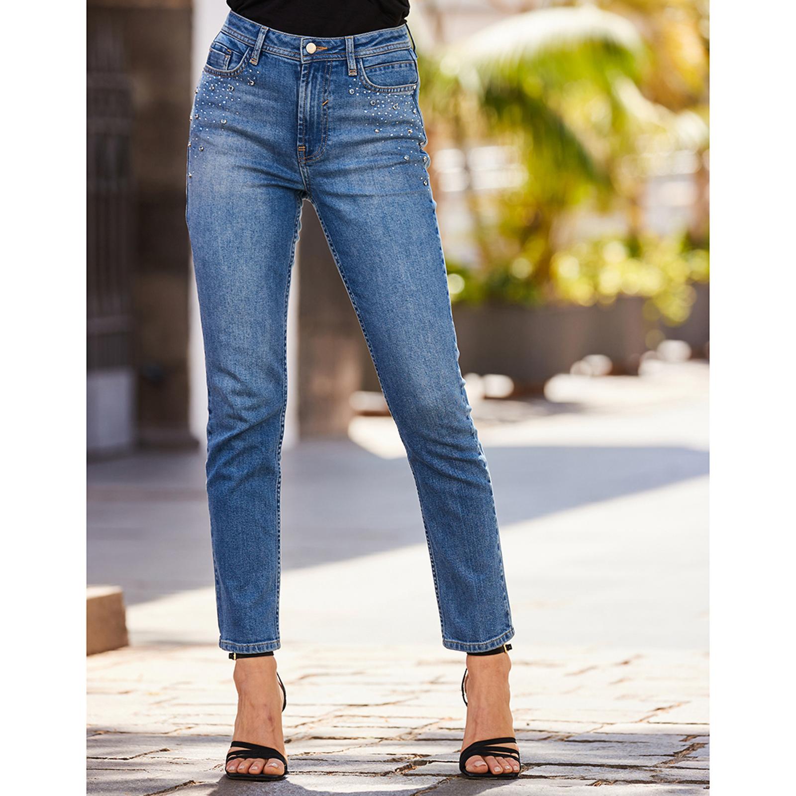 Indigo Blue Embellished Slim Leg Jeans - BrandAlley