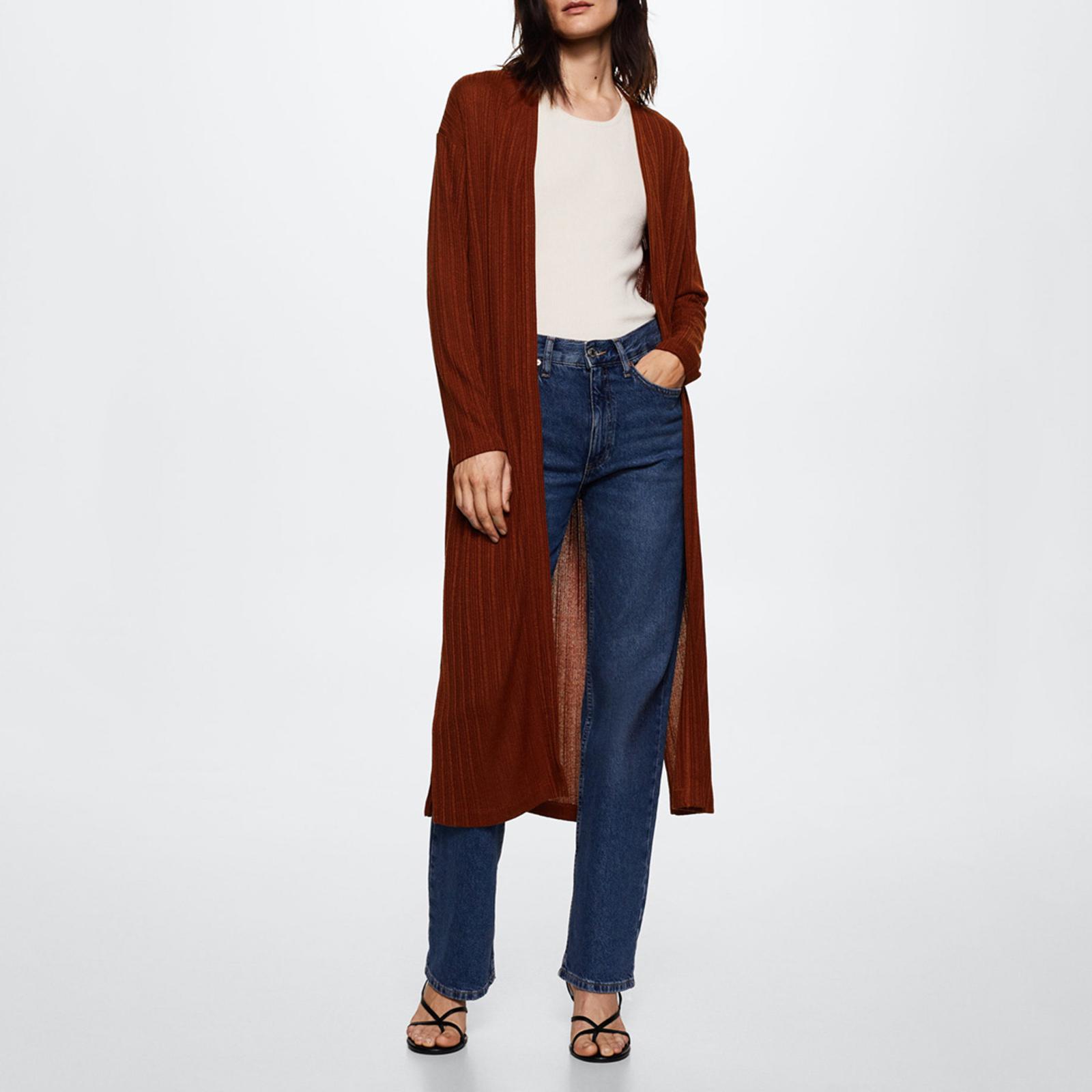 Burnt Orange Ribbed Long Cardigan - BrandAlley