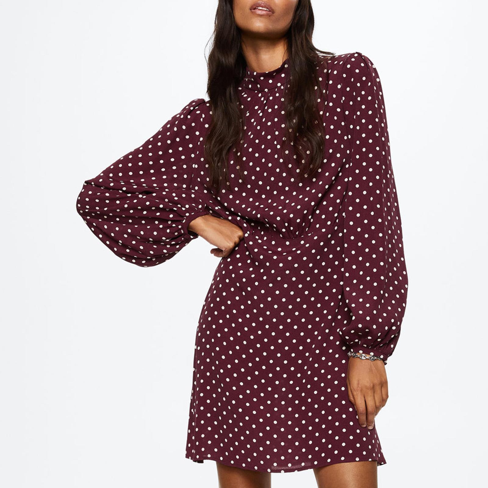 Burgundy Spot Print Dress - BrandAlley