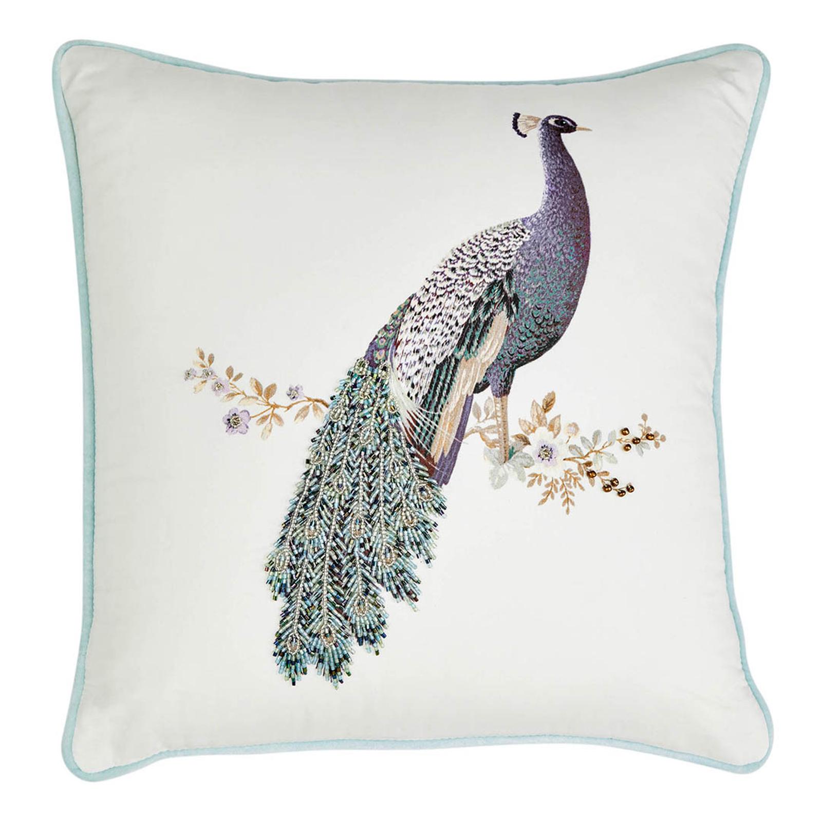 Peacock Beaded 40x40cm Cushion, Duck egg - BrandAlley