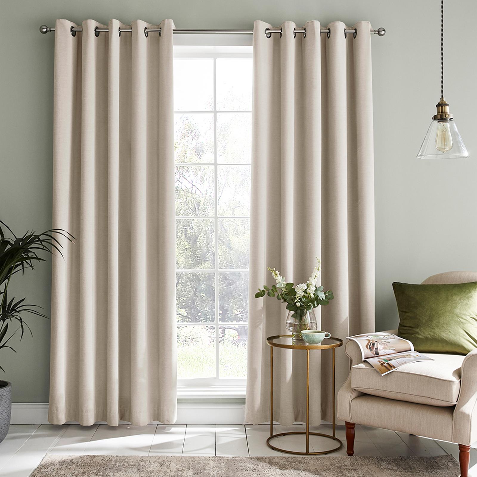Abbott 162x228cm Header Tape Eyelet Curtains, Oyster - BrandAlley