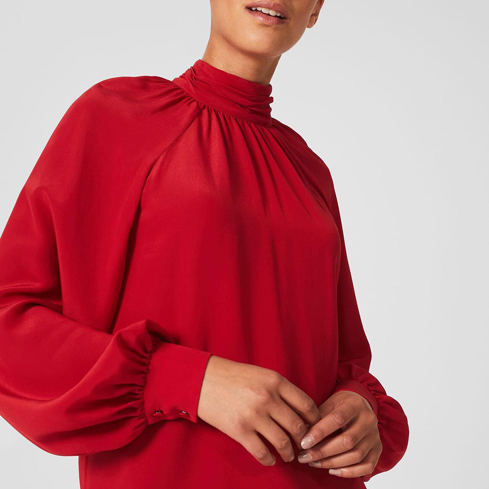 Red Mollie High Neck Silk Blouse - BrandAlley