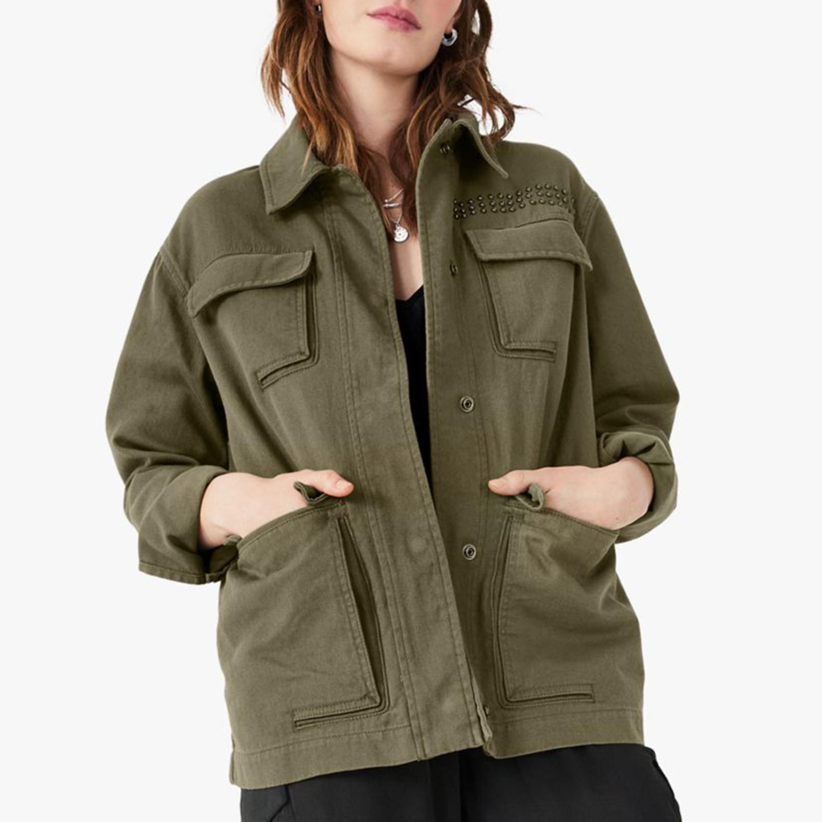 Khaki Reid Cotton Cargo Jacket - BrandAlley
