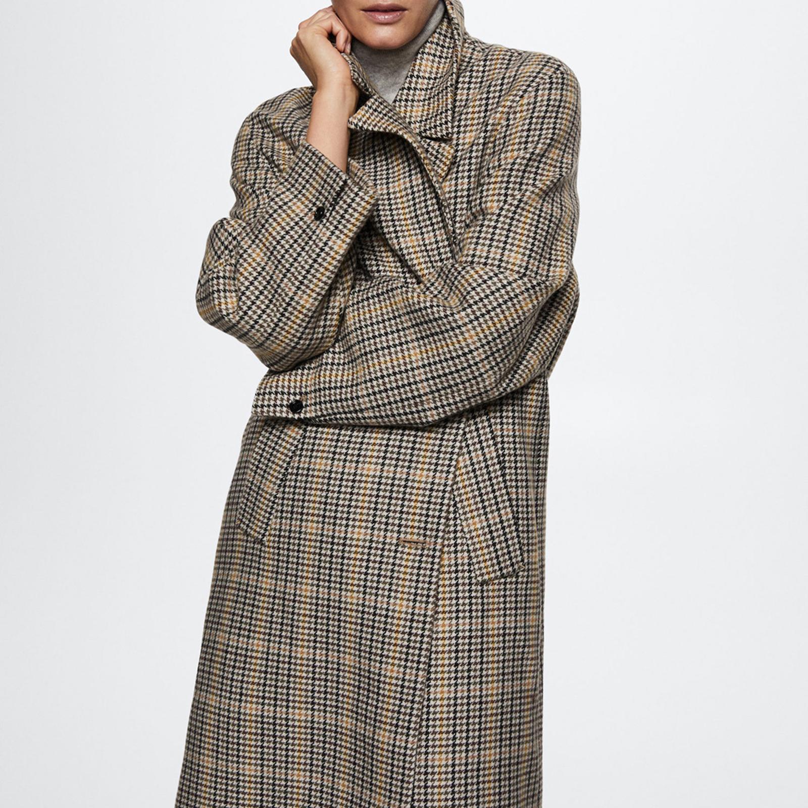 Brown Houndstooth Wool Blend Coat - BrandAlley
