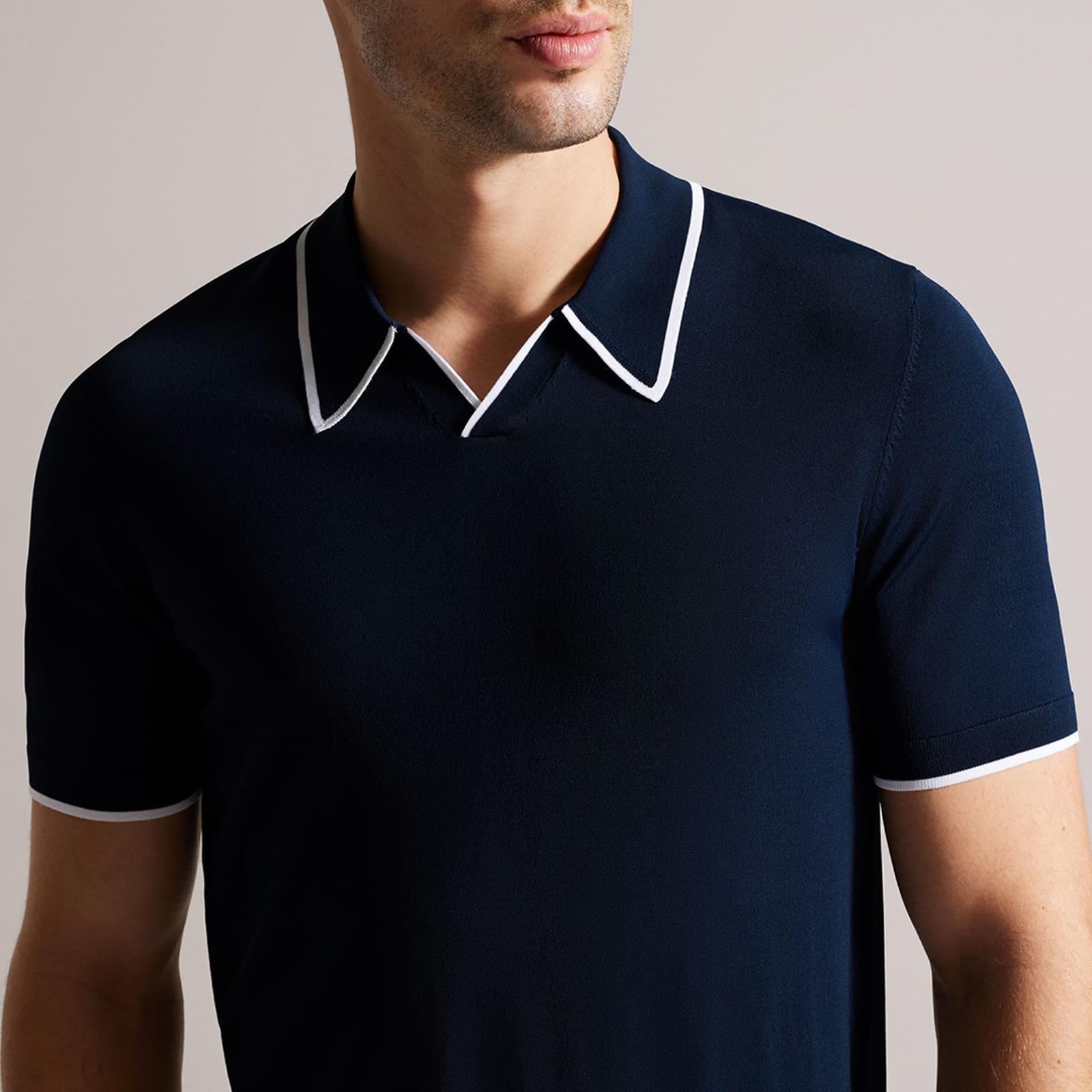 Navy Stortfo Open Neck Polo Shirt - BrandAlley