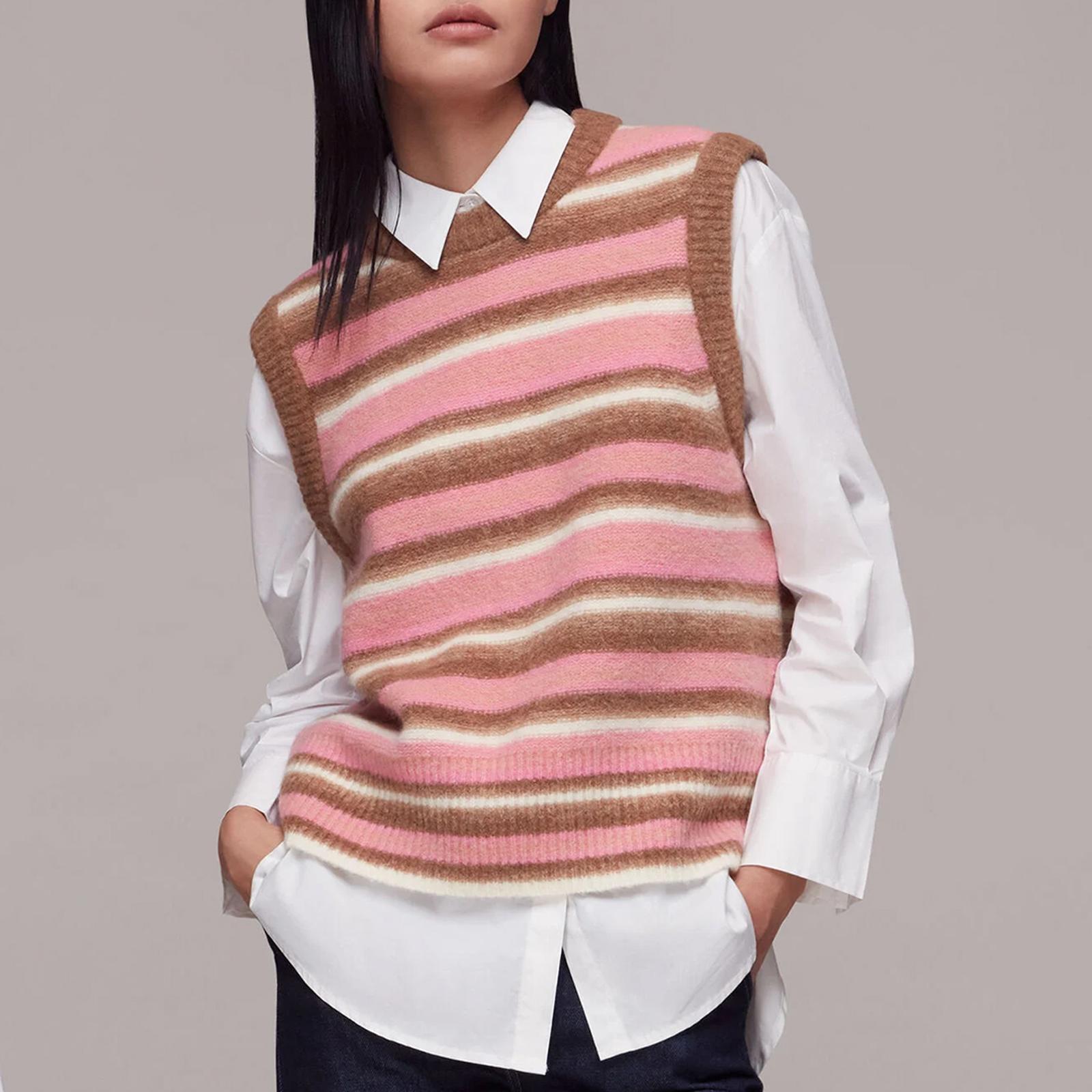 Brown/Pink Variated Stripe Tank Jumper - BrandAlley