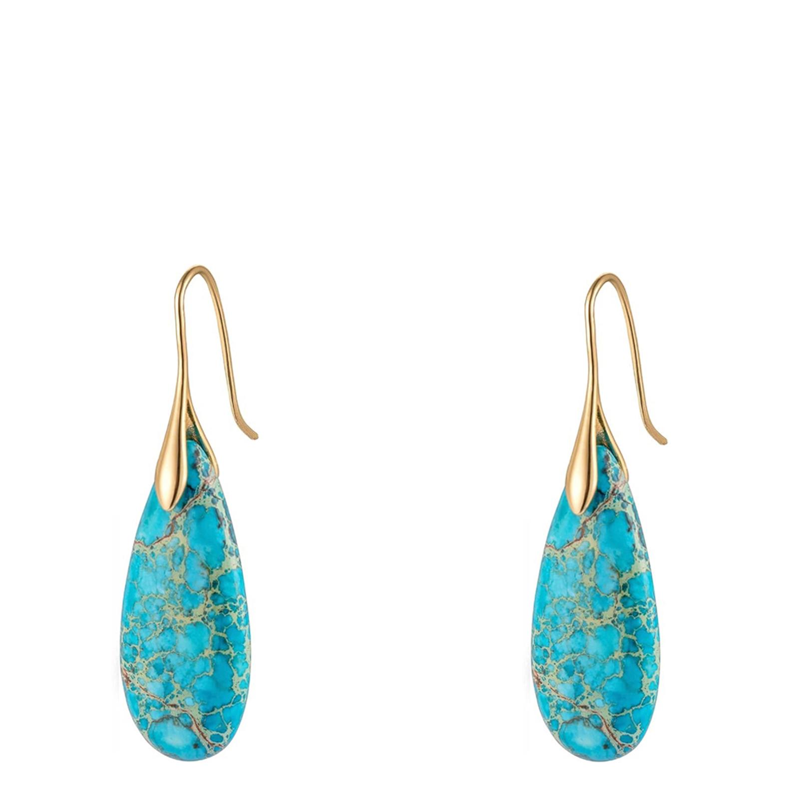 18K Gold Turquoise Tear Drop Earrings - BrandAlley