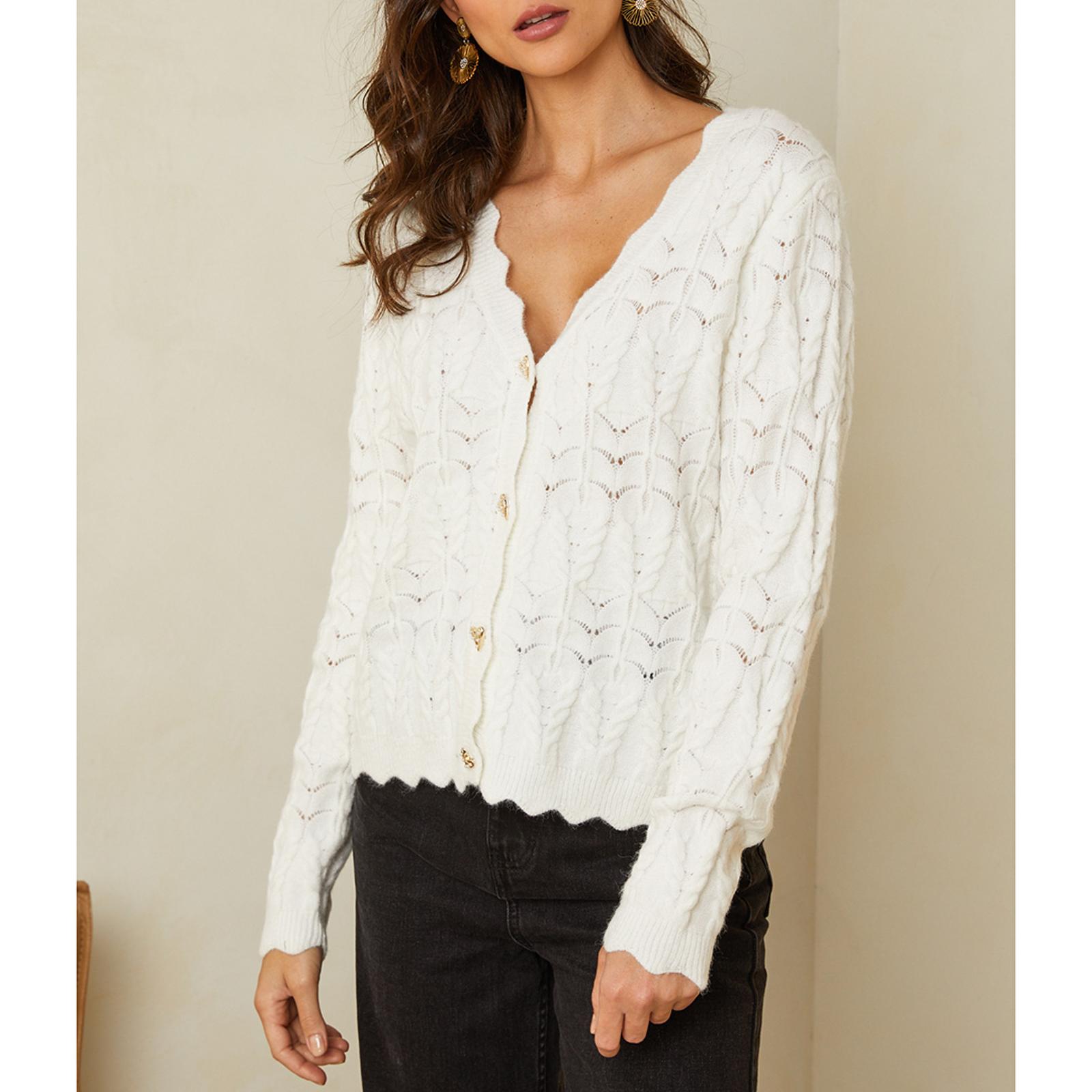 White Cashmere Blend Frill Cardigan - BrandAlley