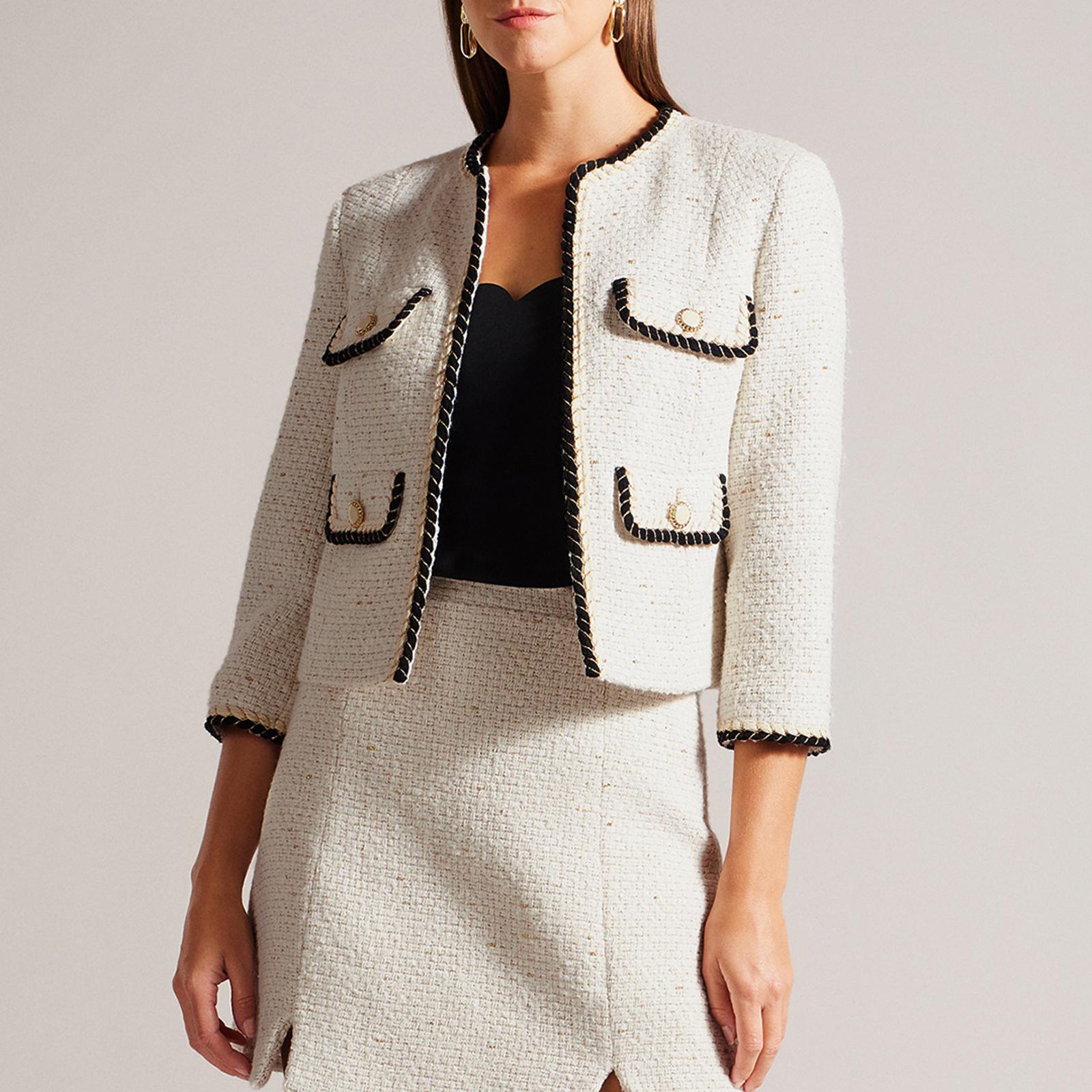 White Lioj Open Front Boucle Blazer - BrandAlley