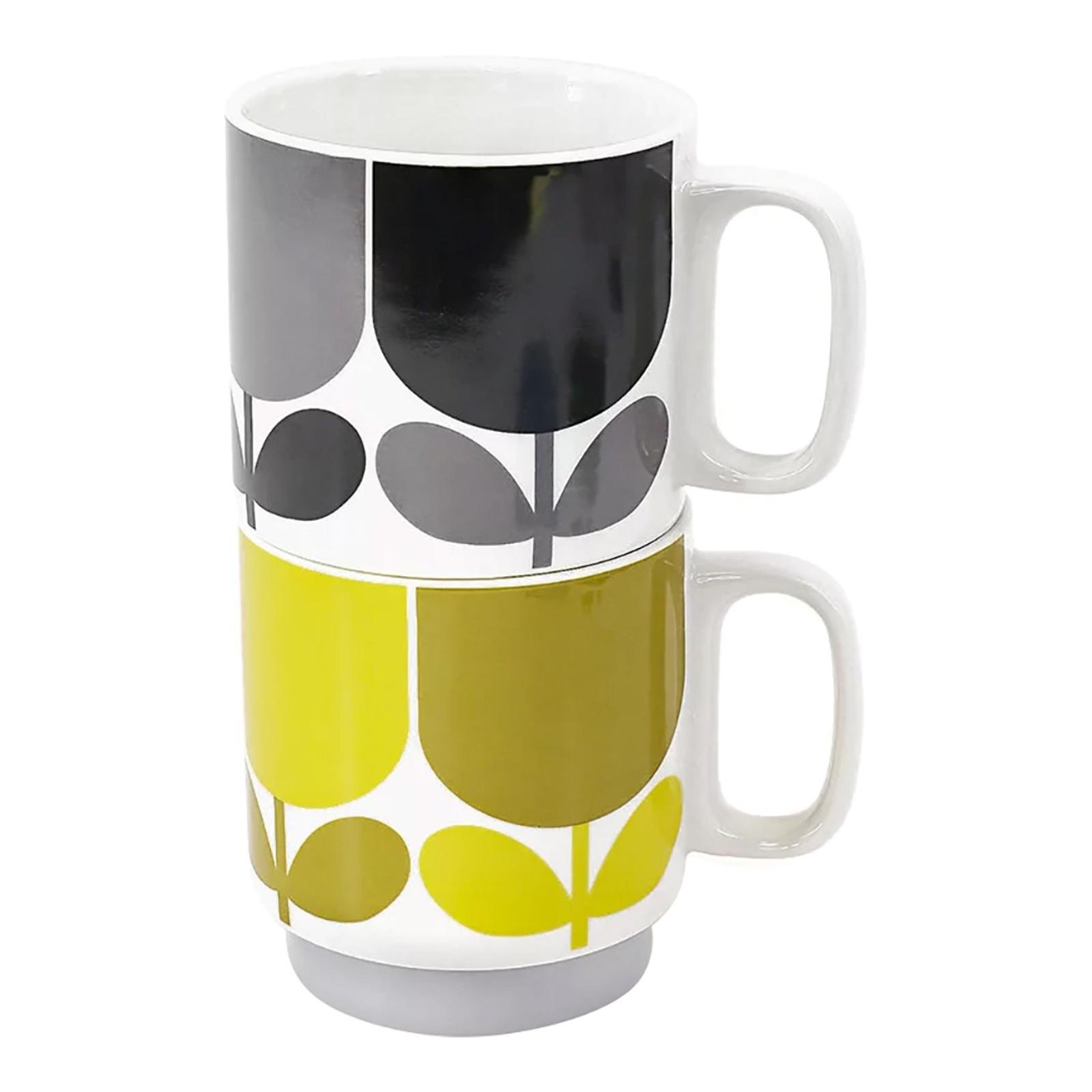 Set of 2 Block Flower Slate & Ochre Mugs - BrandAlley