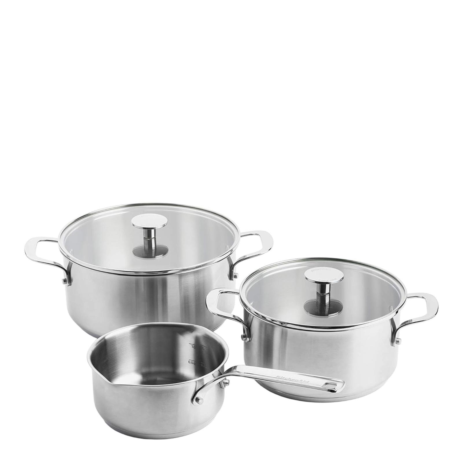 KitchenAid Stainless Steel Cookware Set, 5 Piece, Silver - BrandAlley