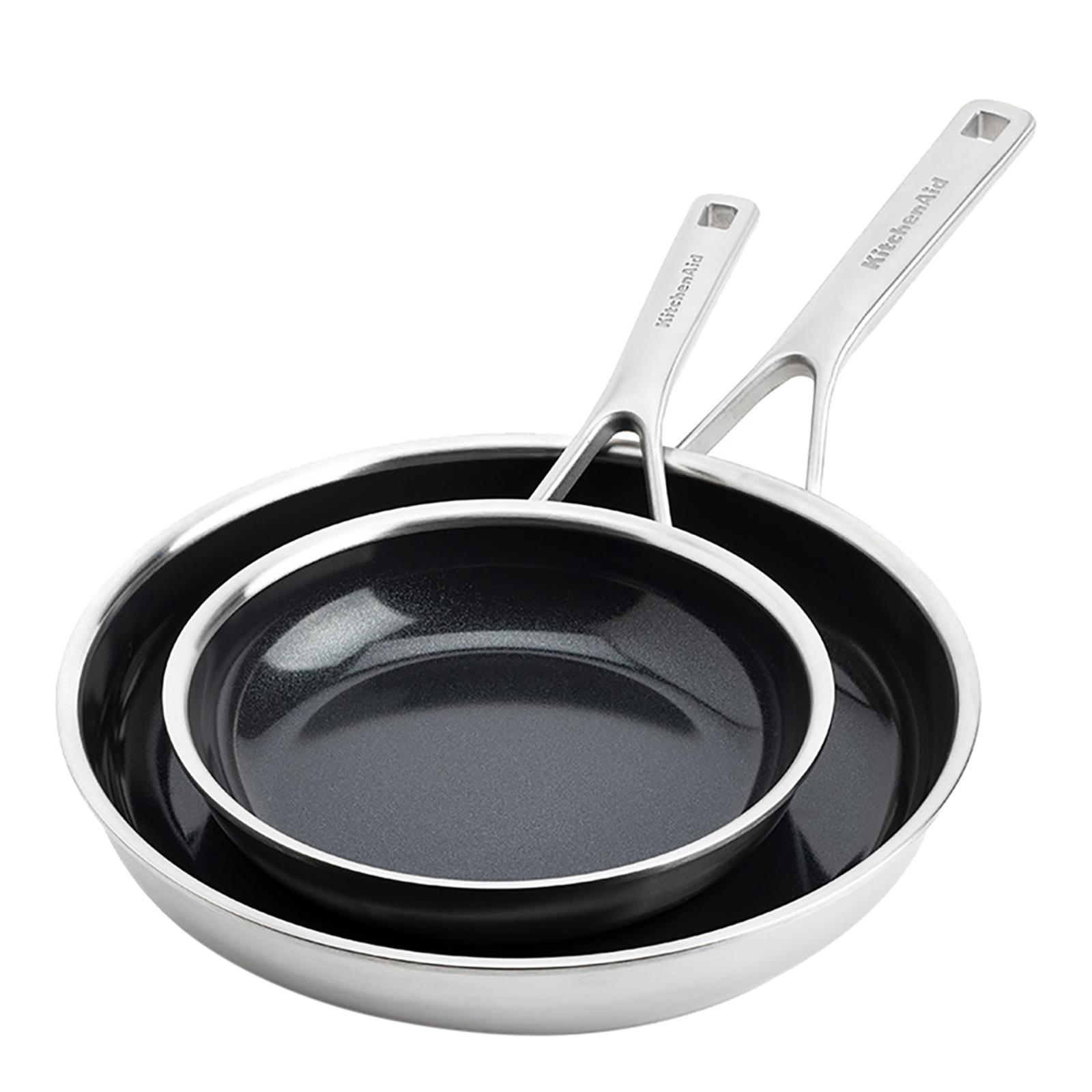 KitchenAid Multi-Ply Stainless Steel Ceramic Non-Stick 20cm & 28cm Frying Pan Set, Silver ...