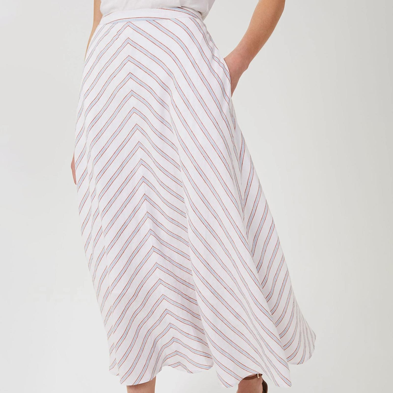 White Steph Stripe Linen Skirt - BrandAlley
