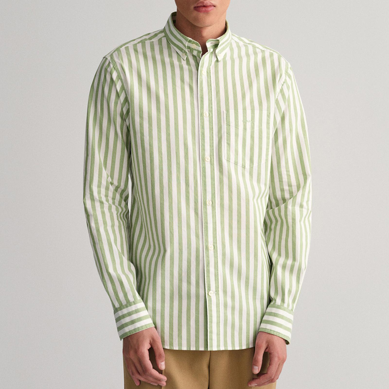 Green Poplin Stripe Cotton Shirt - BrandAlley