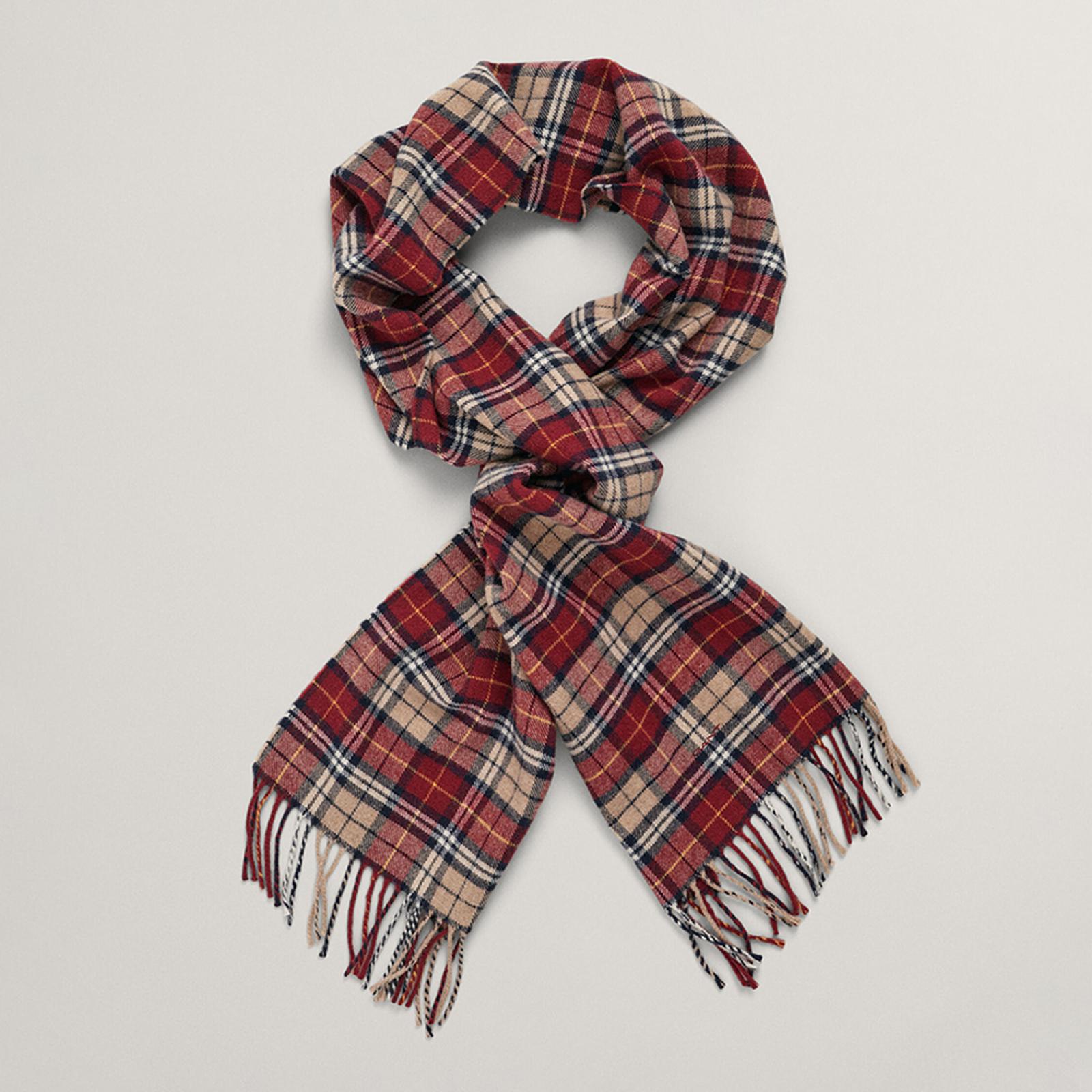 Red Check Tassel Wool Scarf - BrandAlley